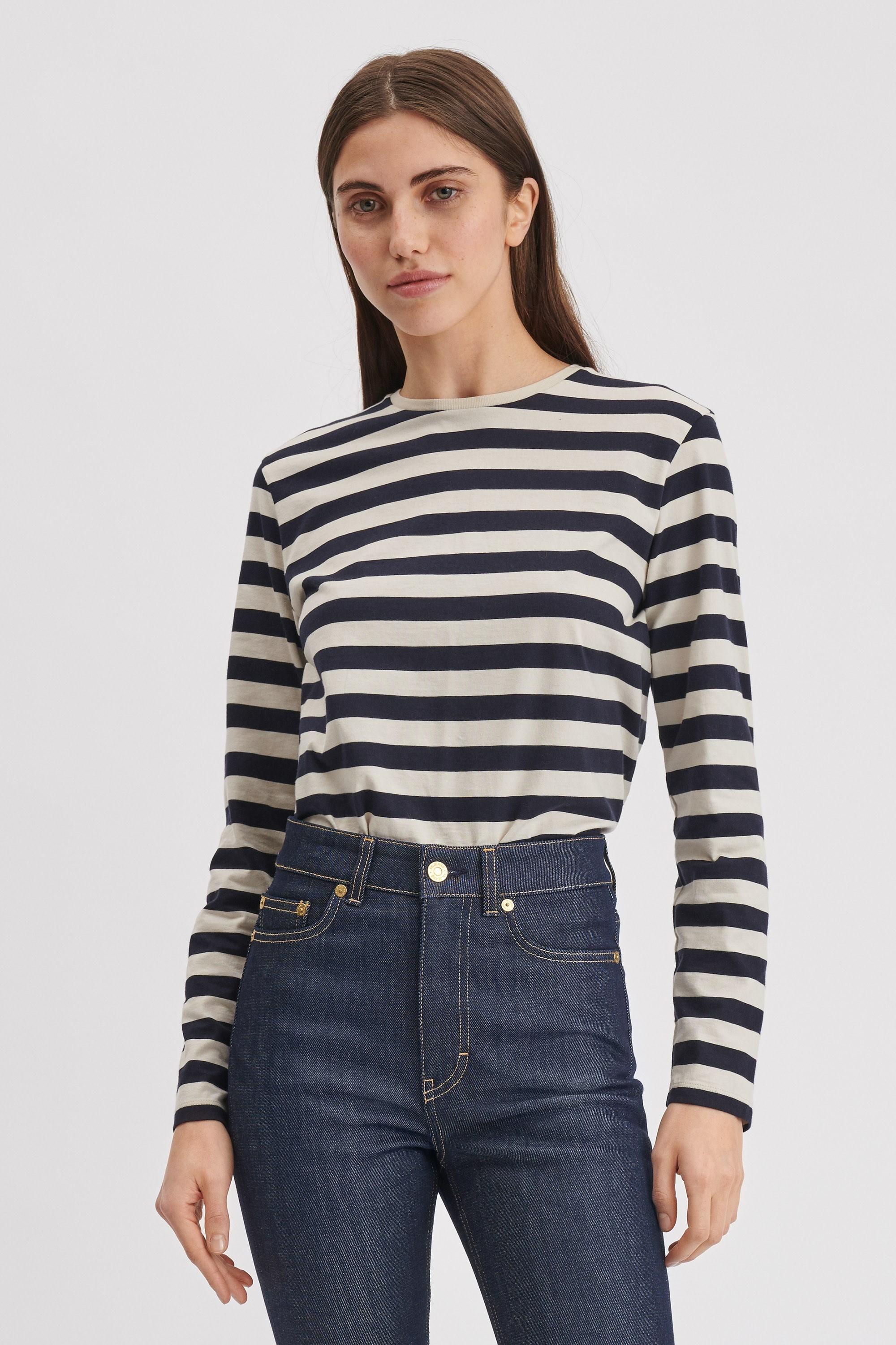 Filippa K Cotton Long Sleeve Striped Top in Navy/ Ivory Stripe (Blue ...