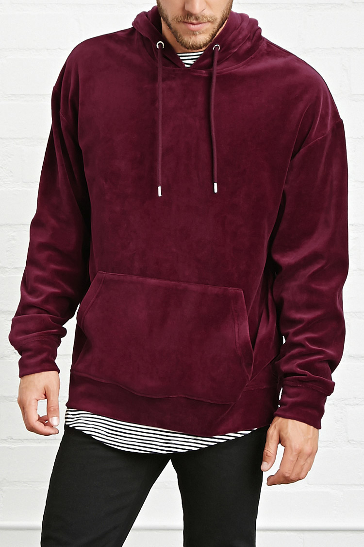 Lyst - Forever 21 Velour Hoodie in Red for Men