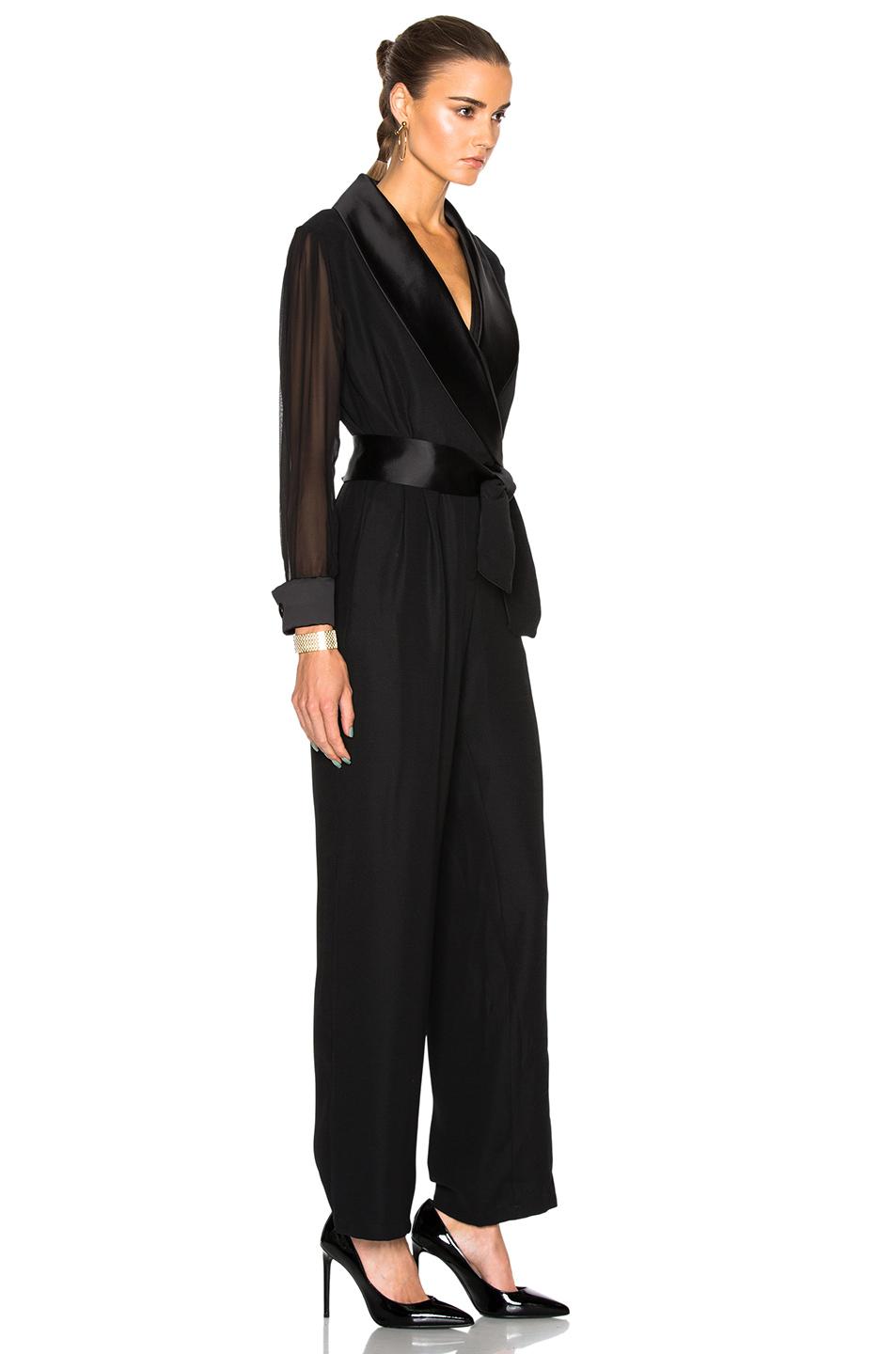 Carolina ritzler Sheer Sleeve Jumpsuit in Black | Lyst