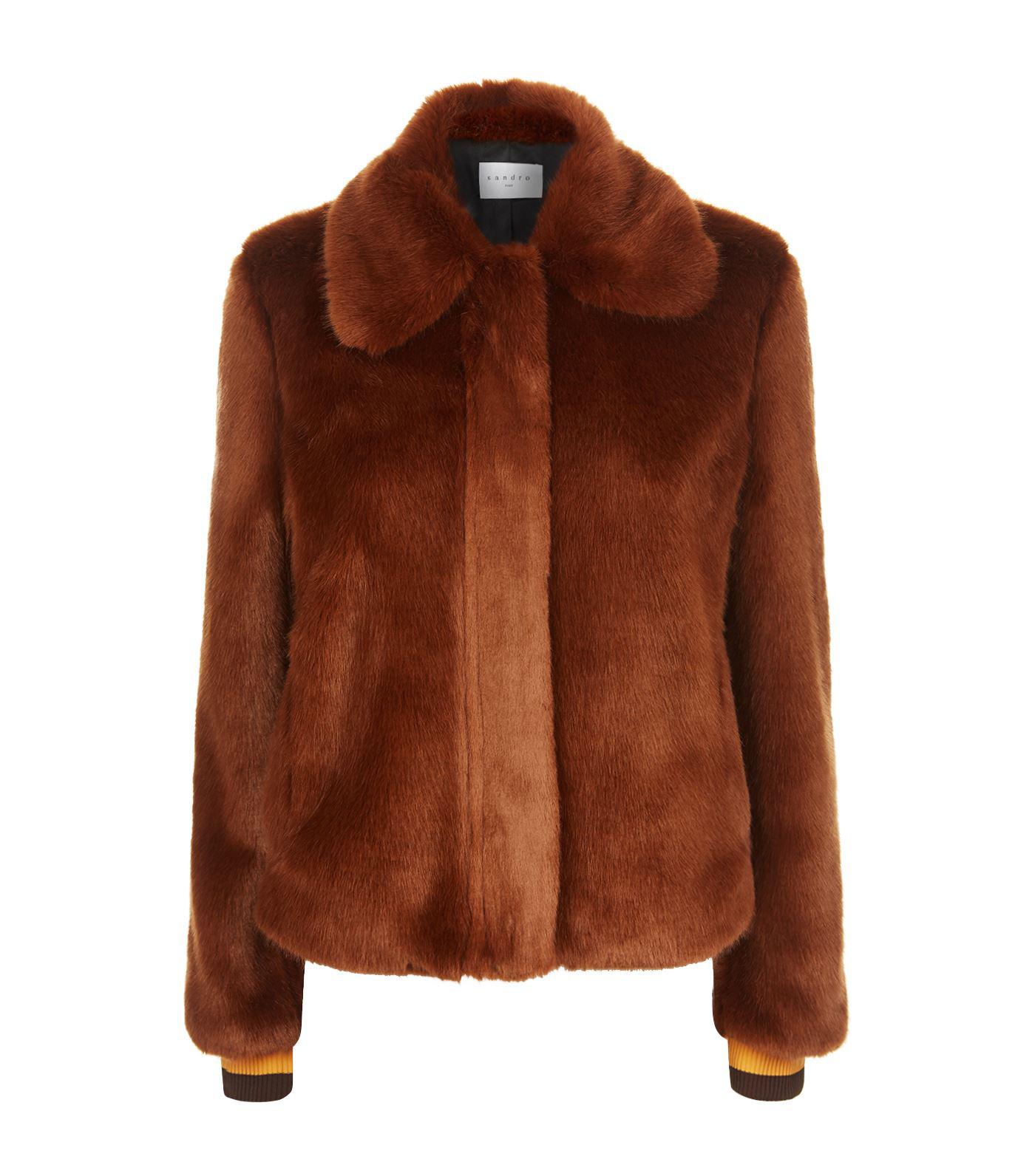 Lyst - Sandro Faux Fur Jacket in Brown