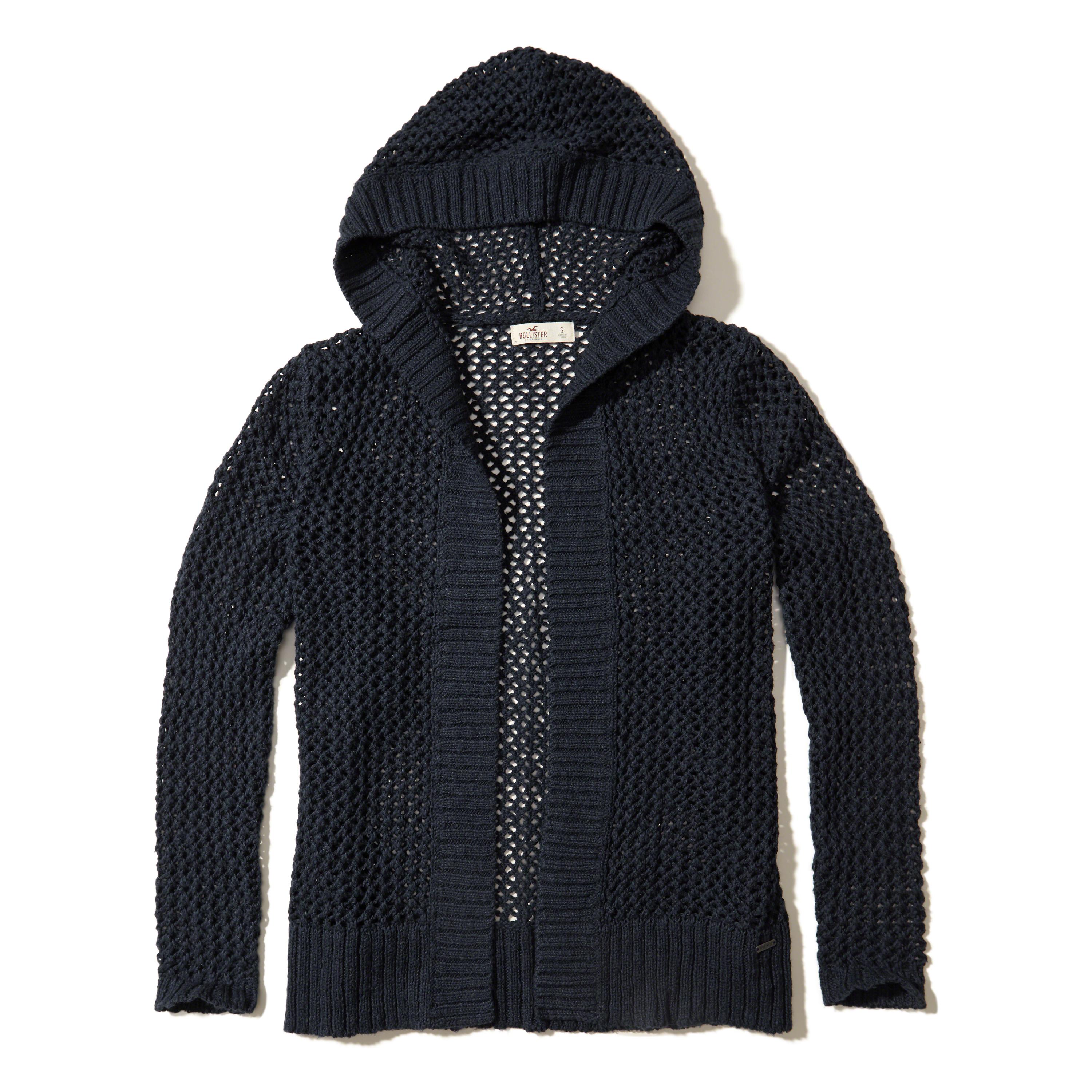 Lyst - Hollister Open Stitch Hooded Cardigan in Blue