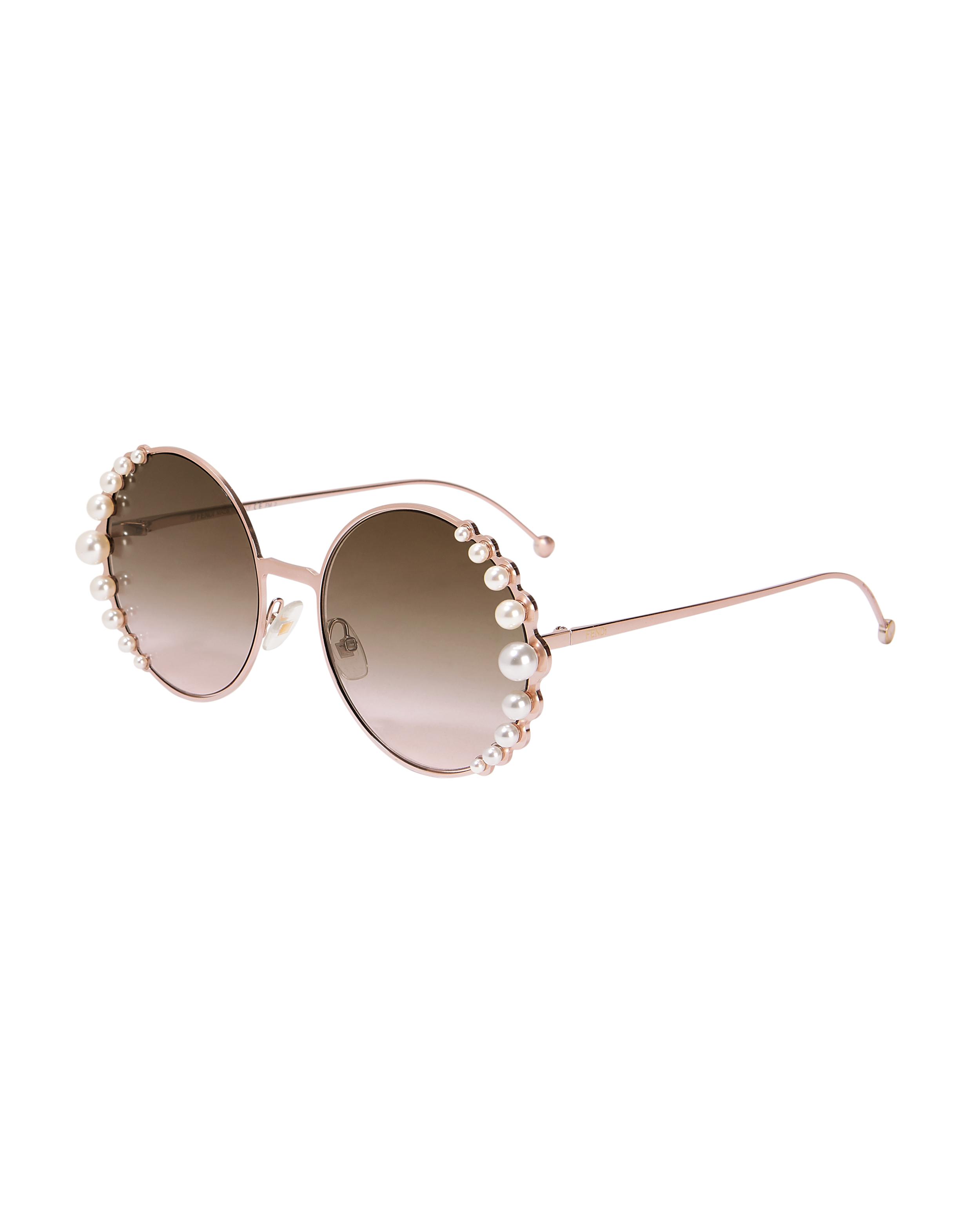 Lyst Fendi Pearl Trim Round Sunglasses In Pink