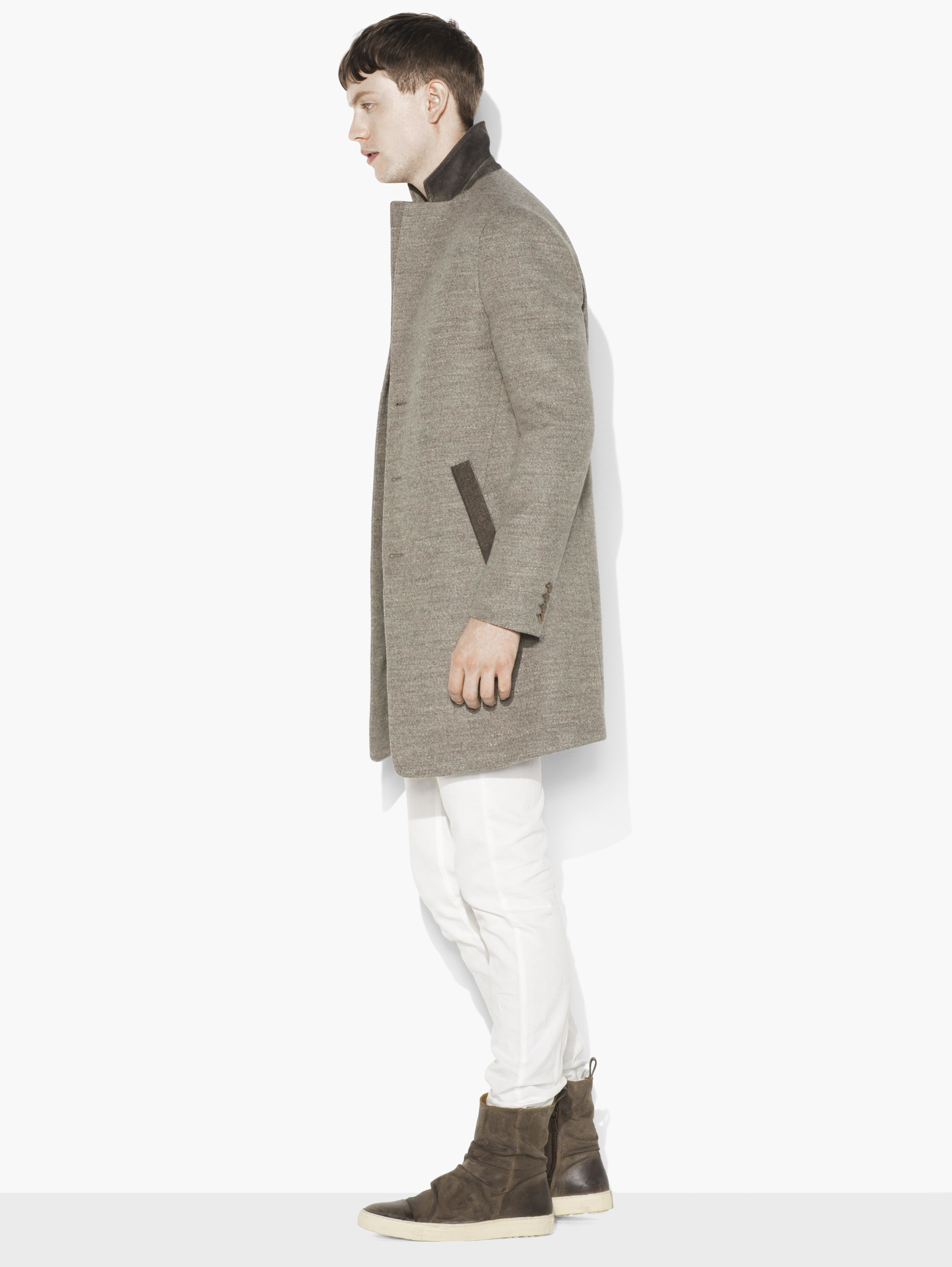 John Varvatos Wool Blend 3/4 Length Coat in Gray for Men - Lyst