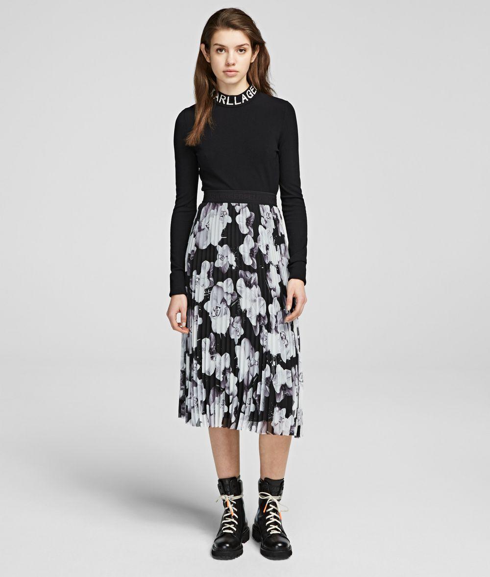 Karl Lagerfeld Synthetic Orchid Print Maxi Skirt in Black - Lyst
