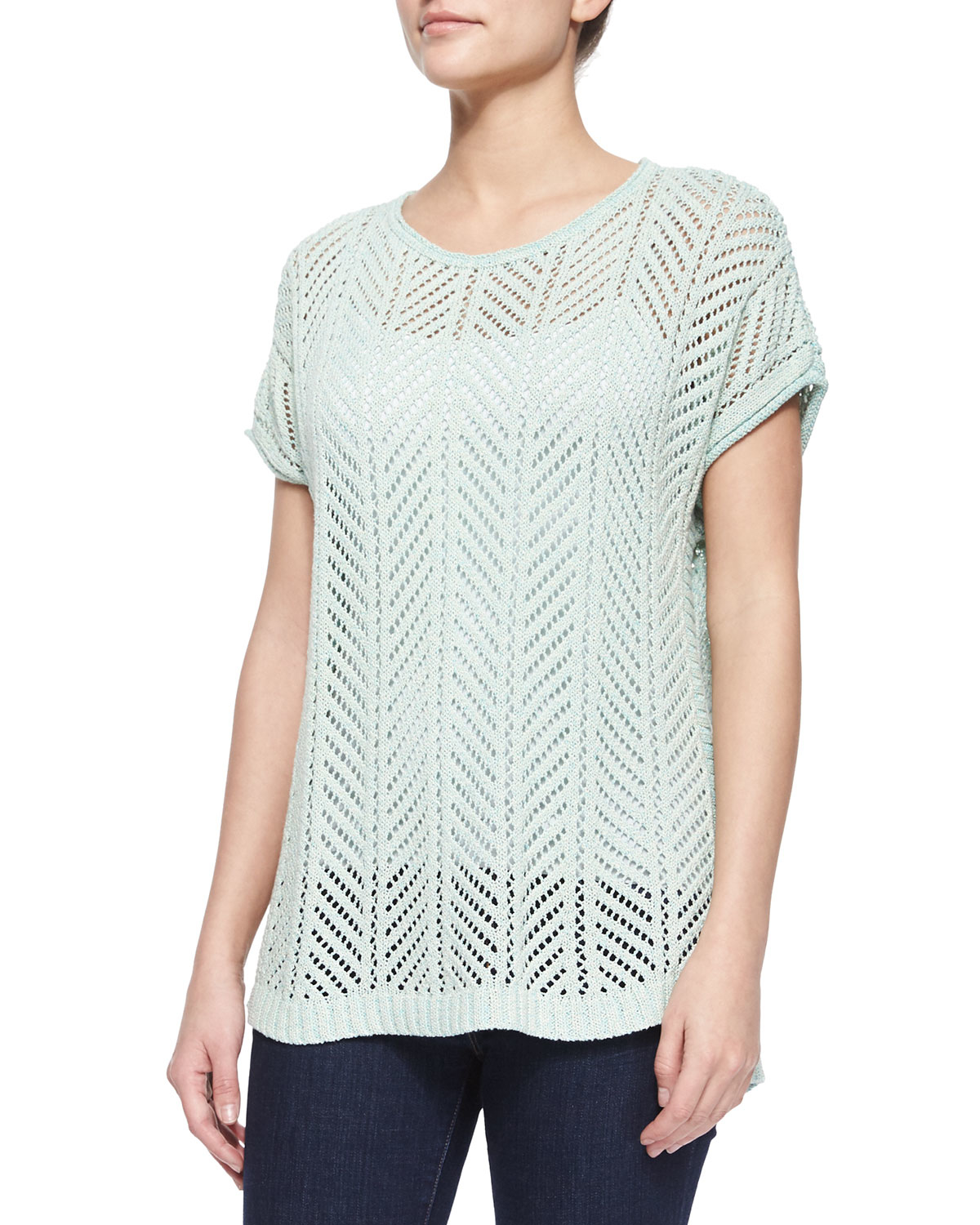 Belford Short-sleeve Knit Pointelle Popover Top in Blue | Lyst
