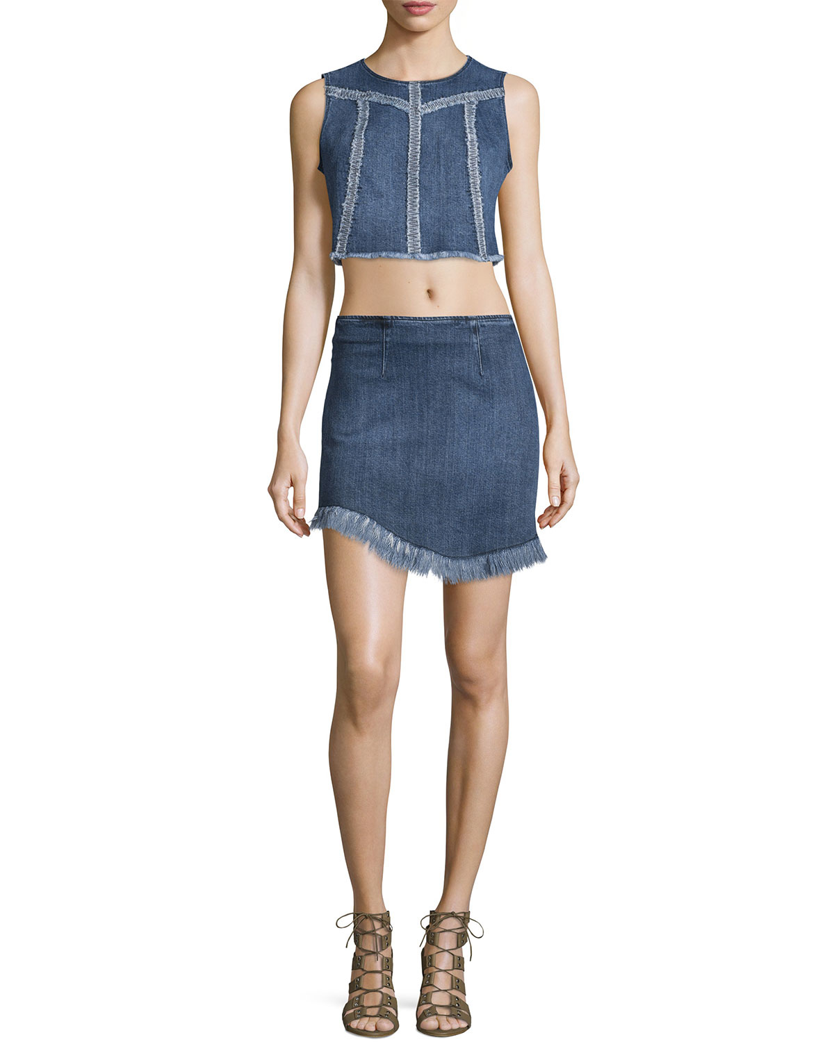 Lyst - Kendall + Kylie Seamed Denim Cropped Tank in Blue