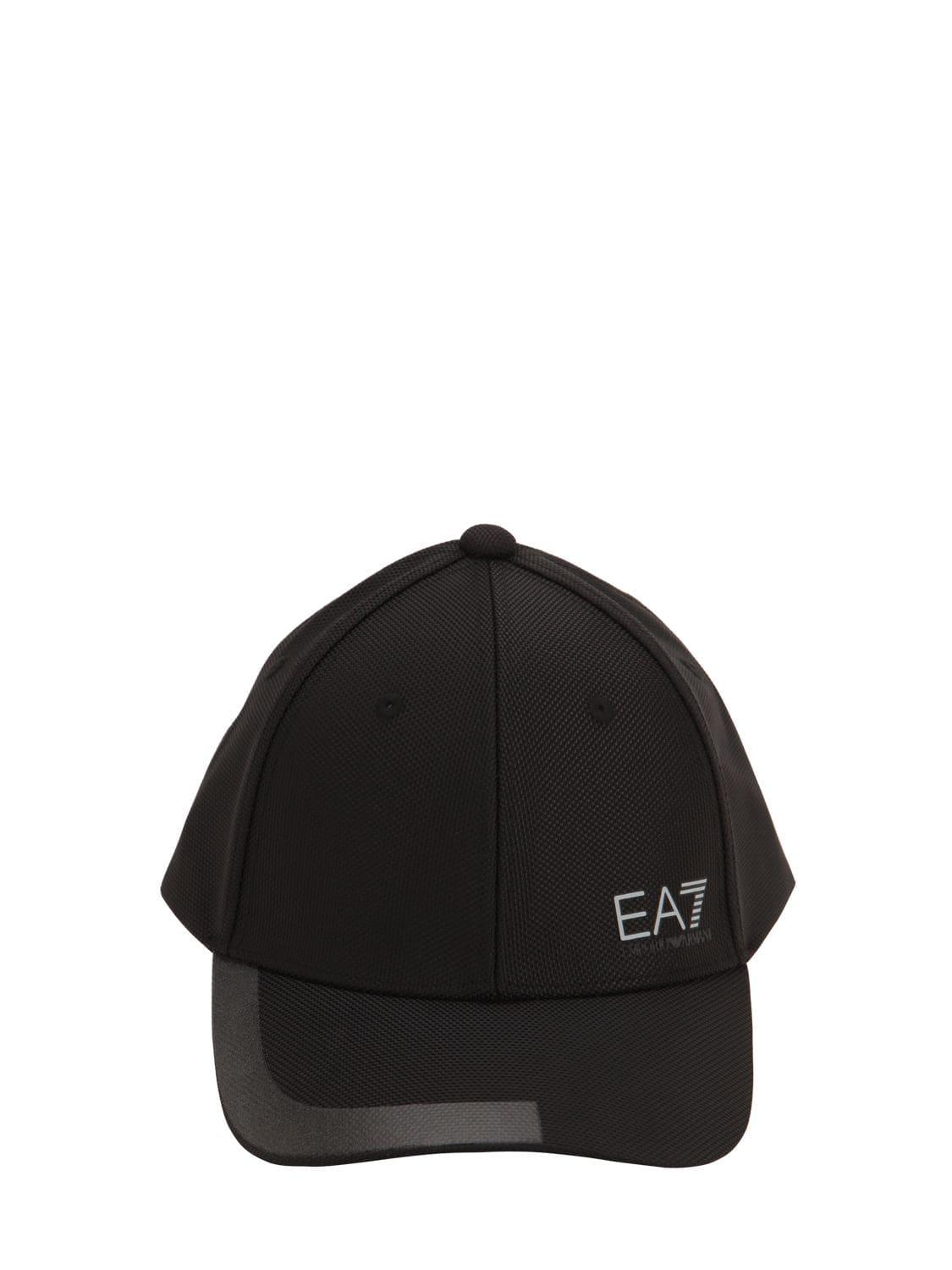 EA7 Logo Canvas Baseball Hat in Black for Men - Lyst