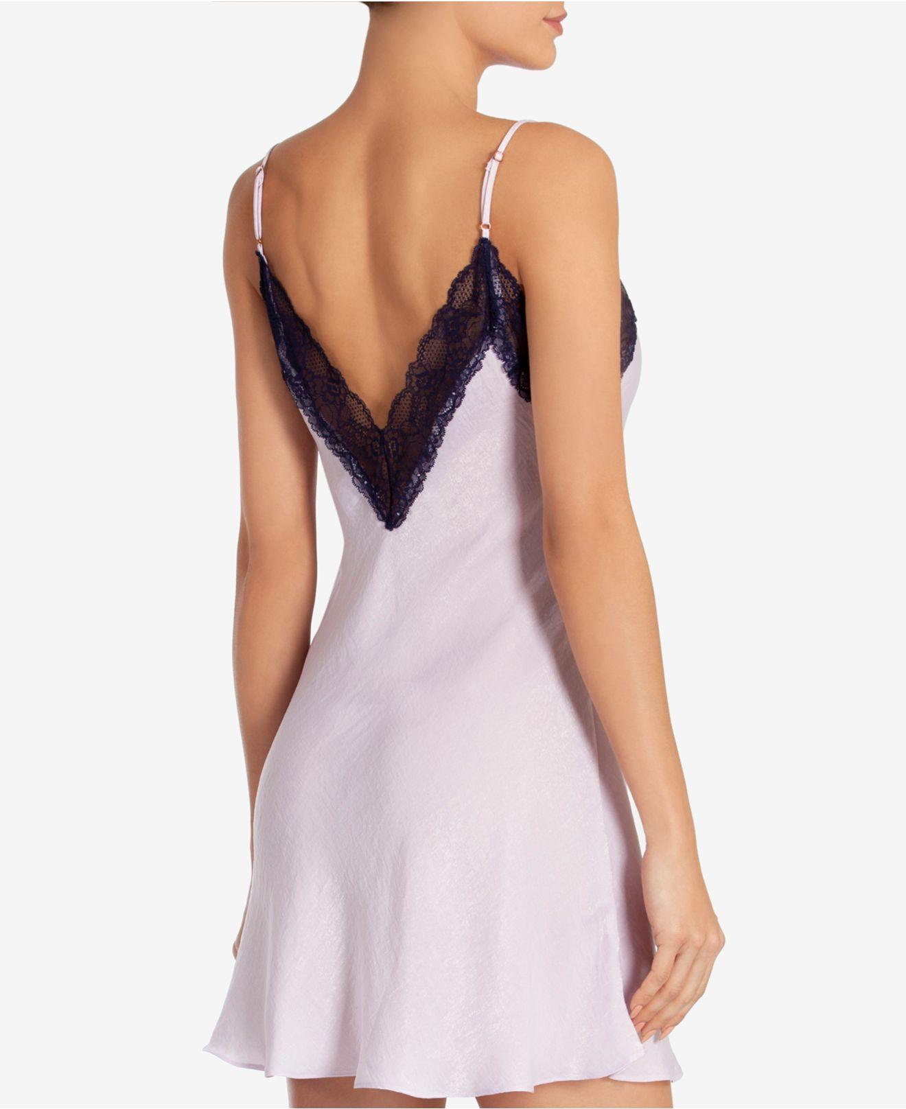 Lyst - Linea Donatella Anthea Lace-trim Shimmer Satin Chemise Nightgown ...