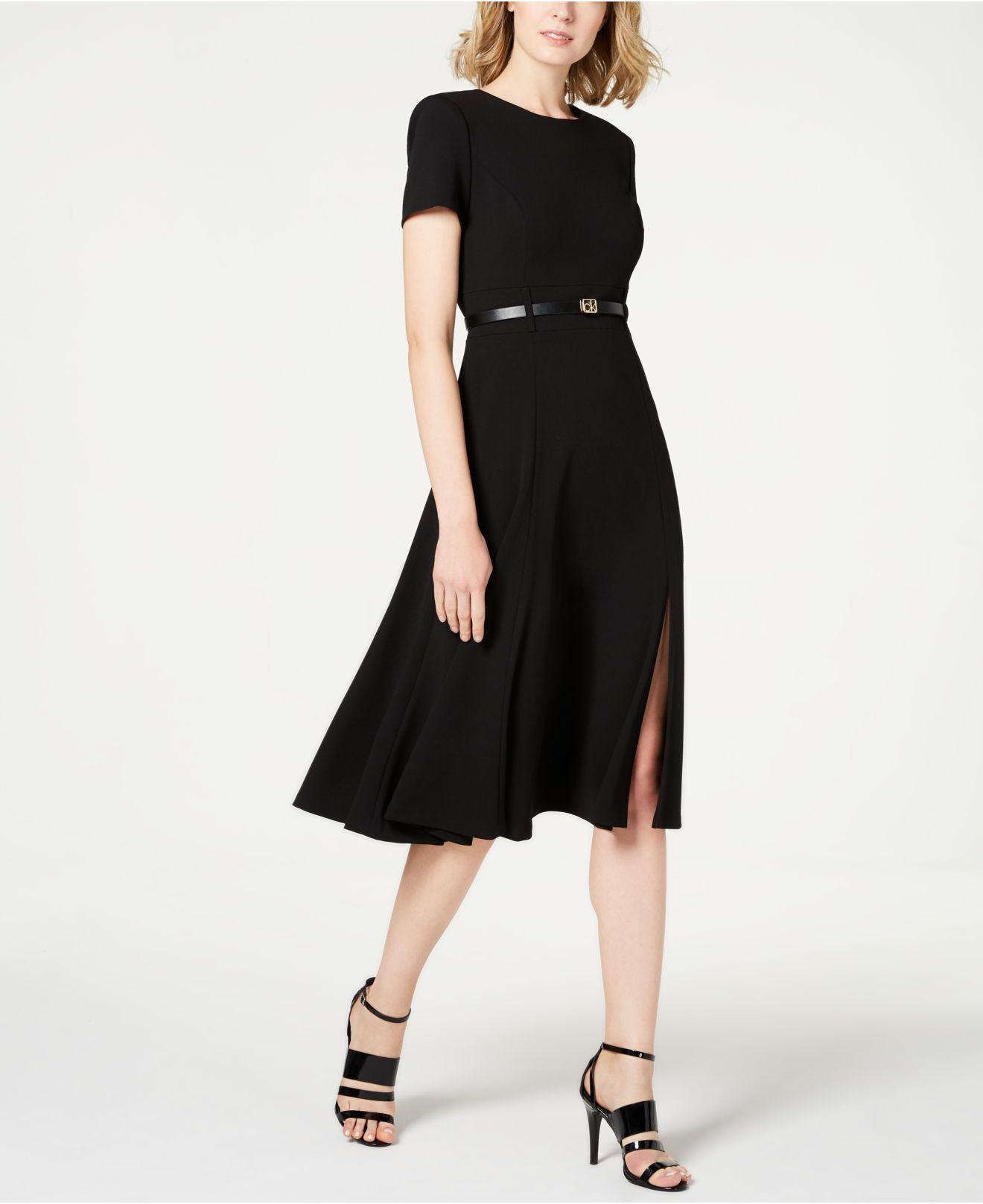 Calvin Klein Belted A-line Dress in Black - Lyst