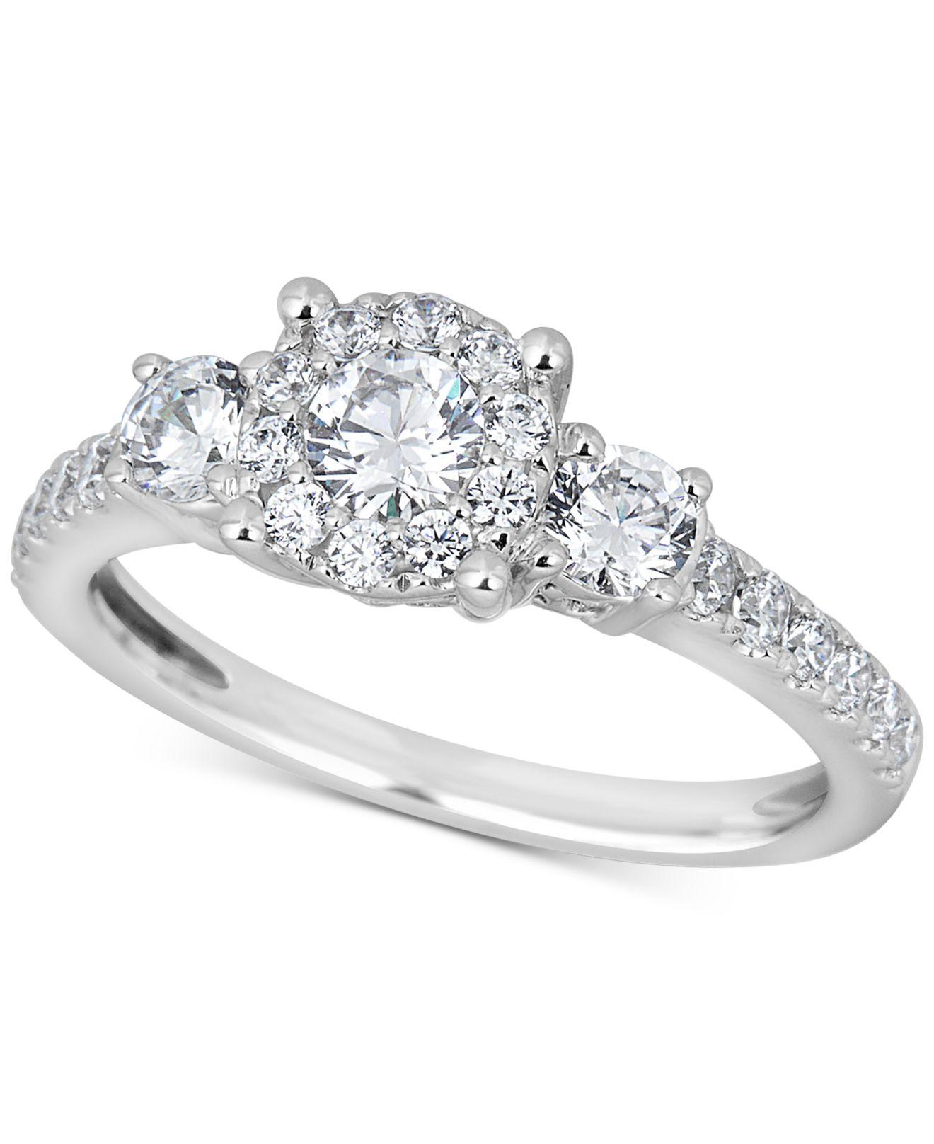 Macy's Diamond Halo Engagement Ring (1 Ct. T.w.) In 14k White Gold in ...