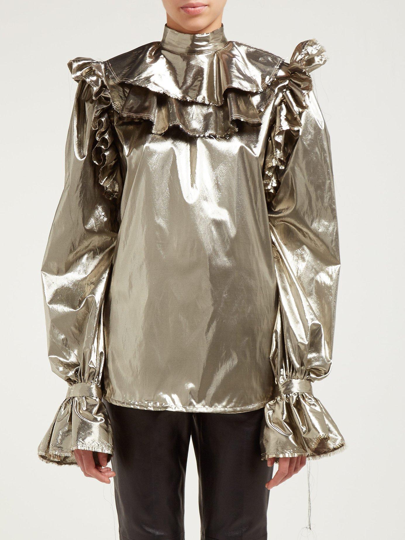 Harris Reed Ruffle Trimmed Lamé Blouse in Metallic - Lyst
