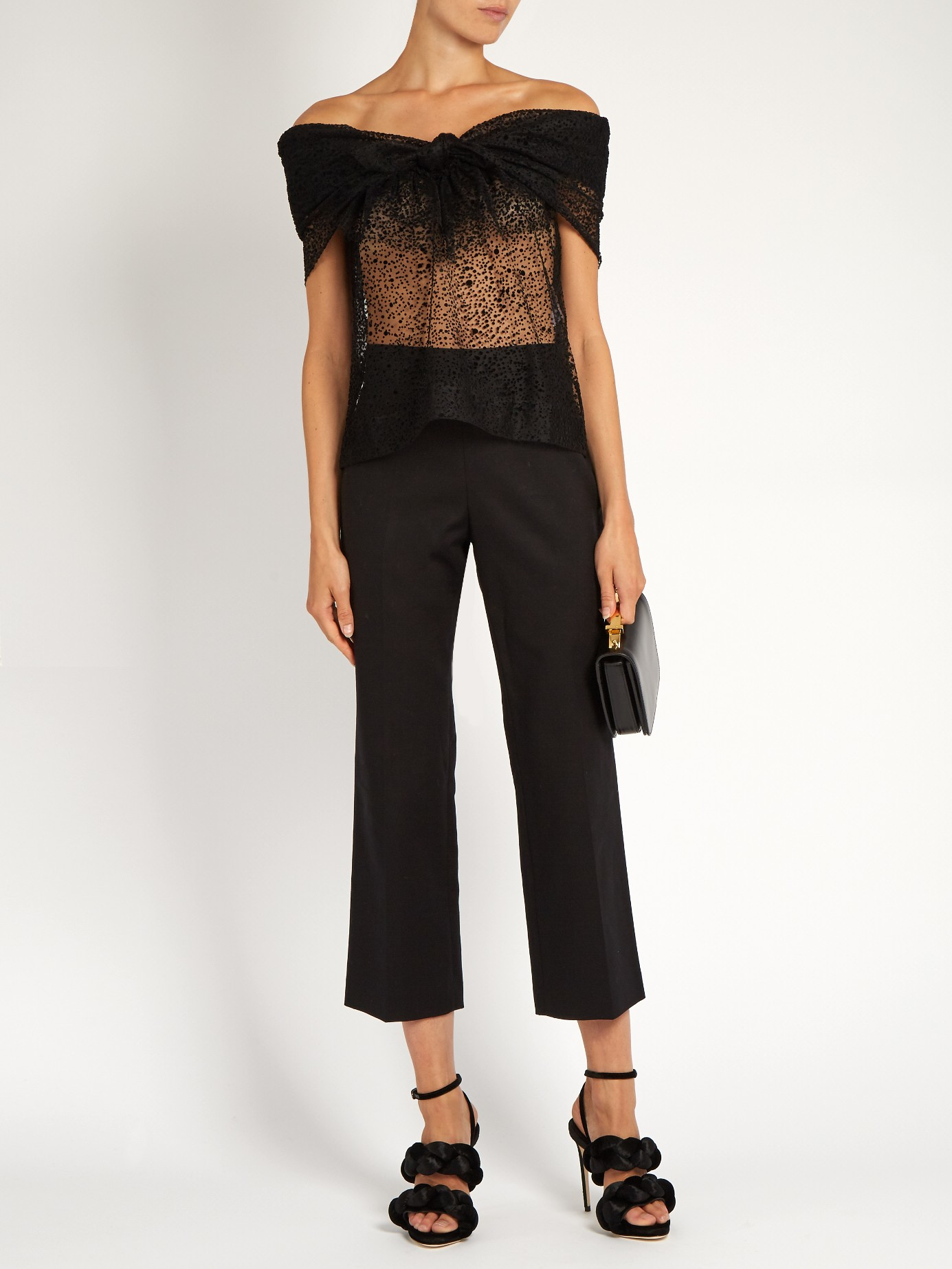Isa arfen Spray-flock Tulle Knot-front Top in Black | Lyst