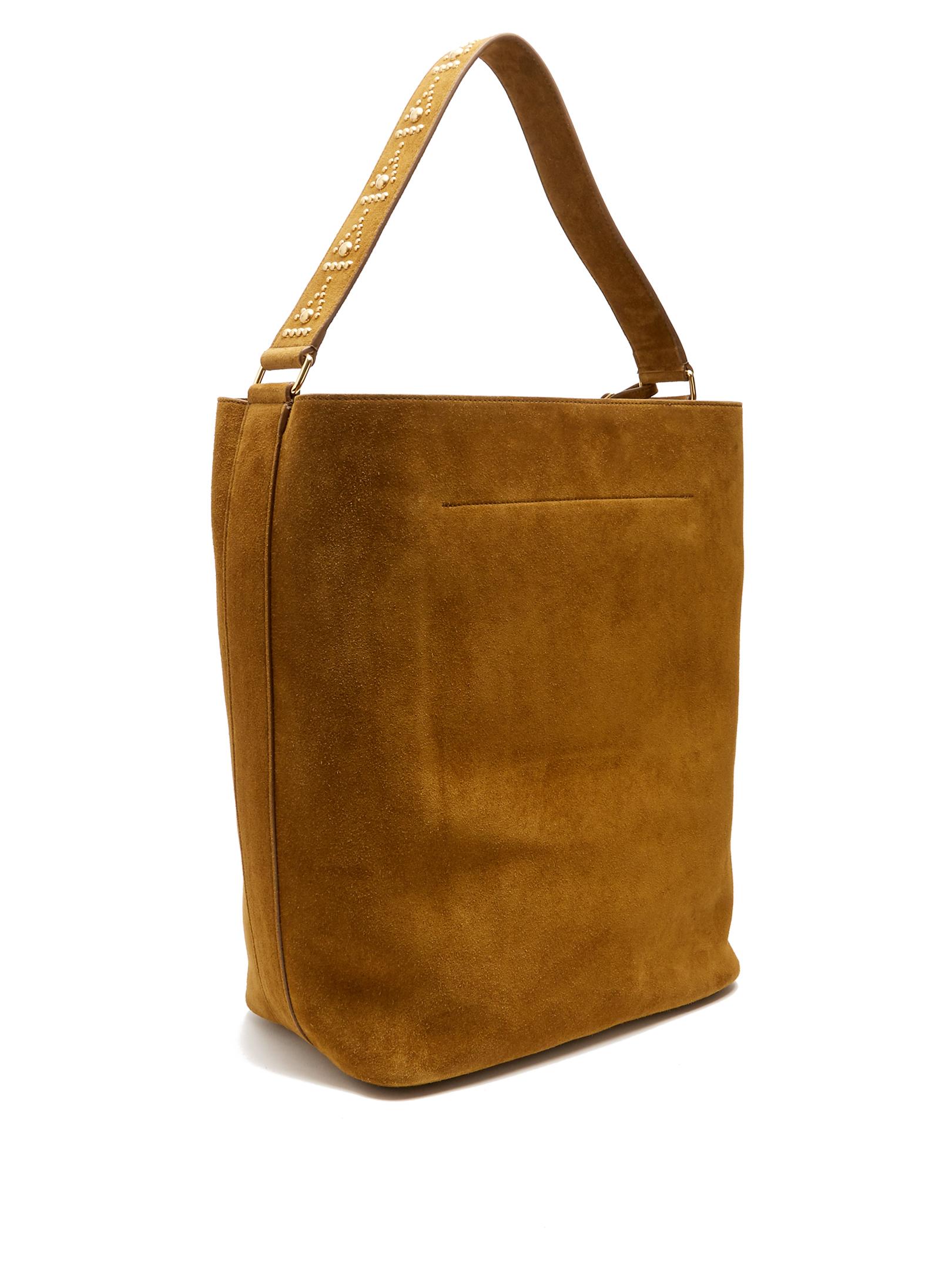 Lyst - Saint Laurent Hobo Large Studded Suede Shoulder Bag in Brown