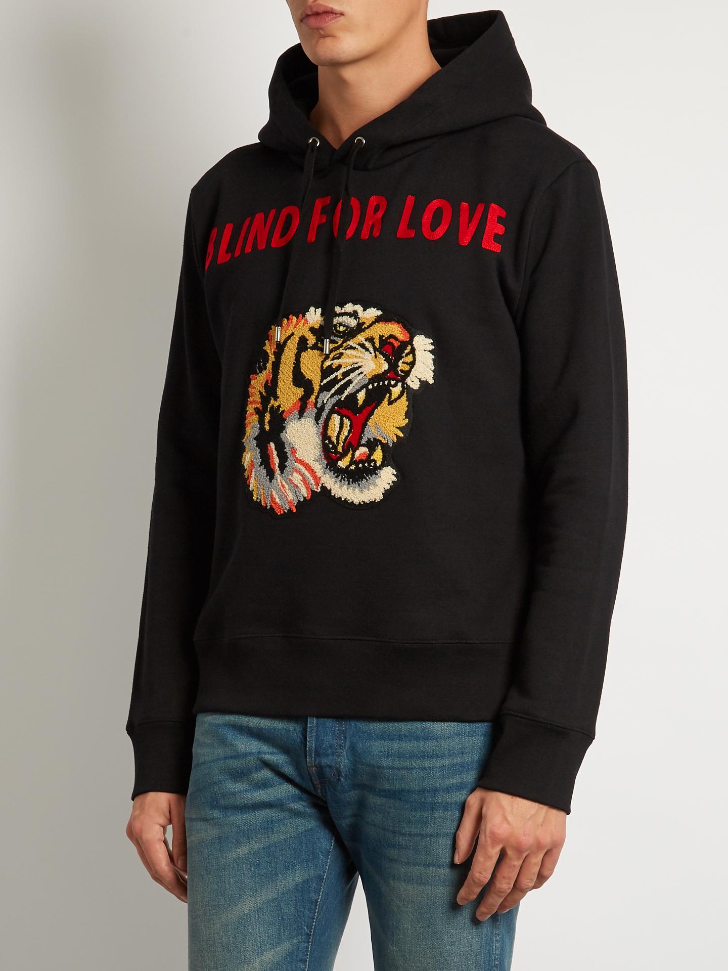 Lyst - Gucci Tiger-appliqué Hooded Sweatshirt in Black for Men
