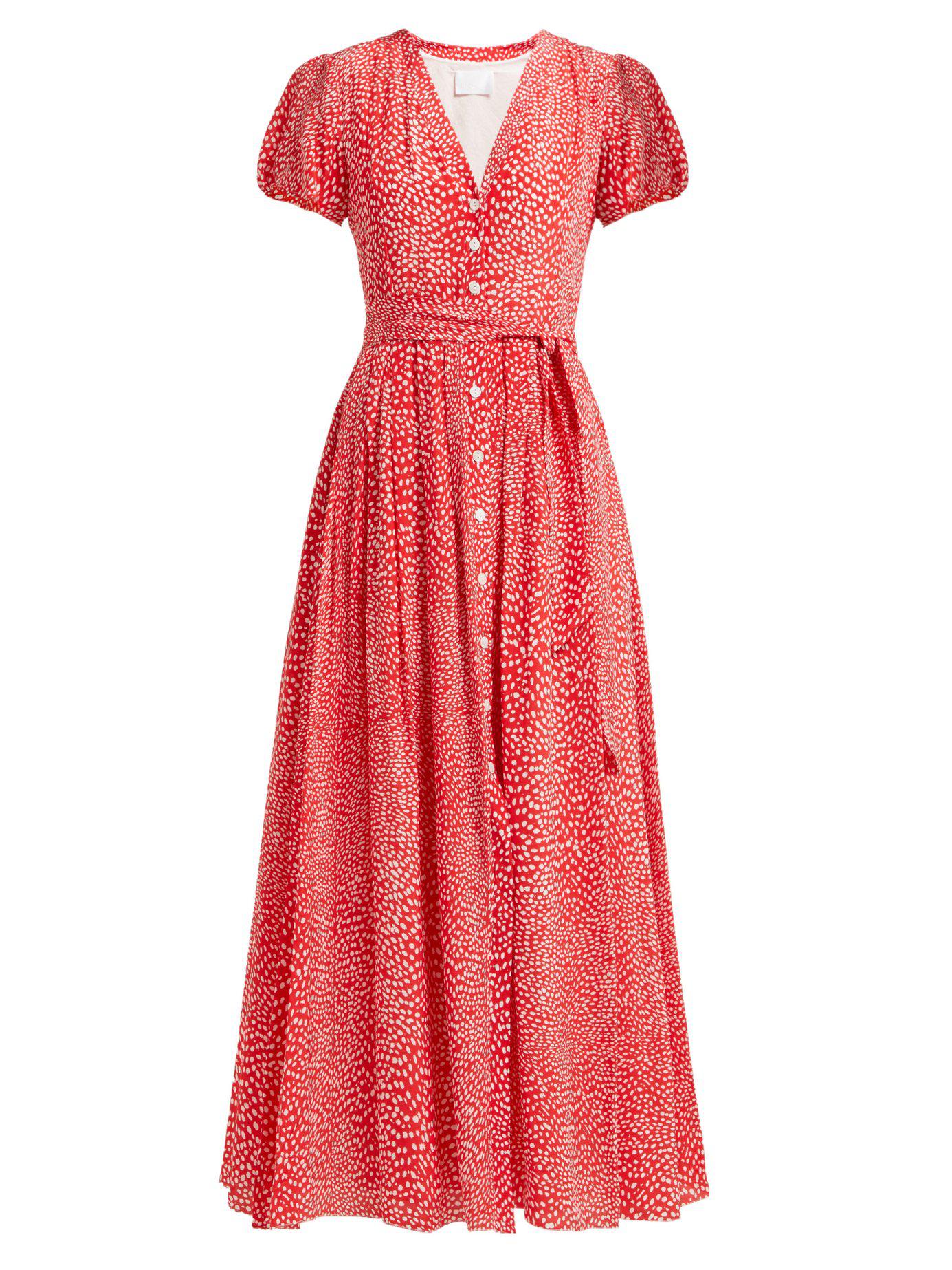 Lyst - Athena Procopiou Mandrem Love Print Belted Silk Crepe Dress in Red