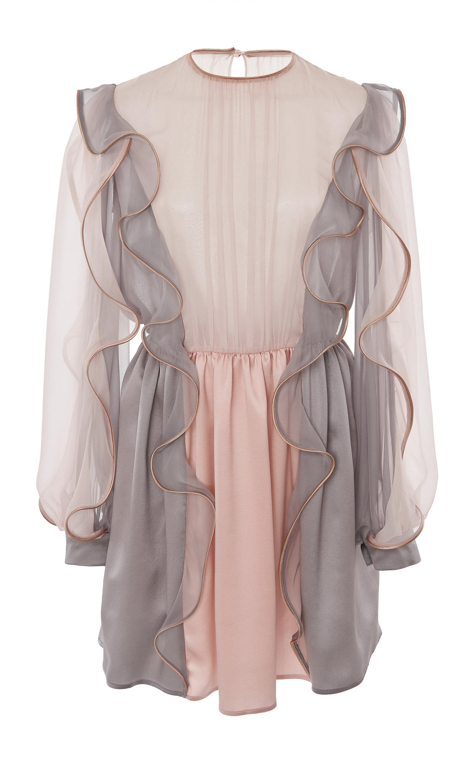 Alberta Ferretti Ruffled Silk Mini Dress in Pink - Lyst