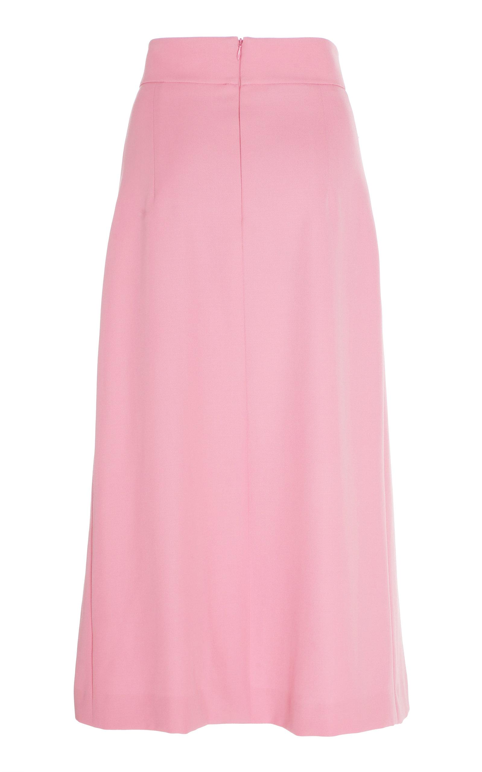 Akris Pleated Wool Midi Skirt in Red - Lyst