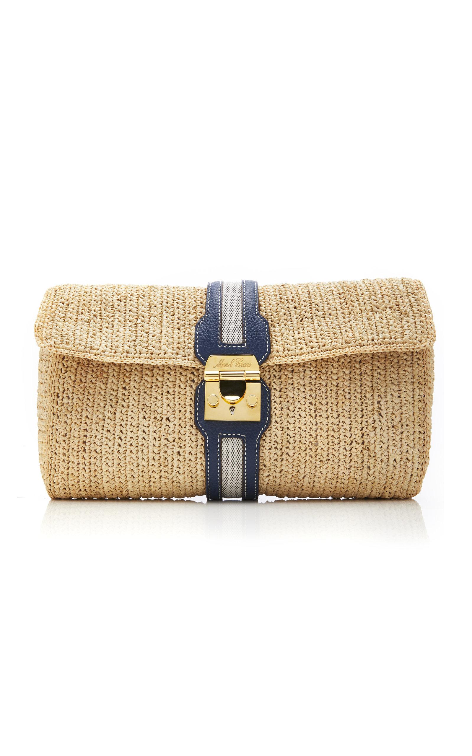 Mark Cross Sylvette Grain Leather-trimmed Raffia Clutch - Lyst