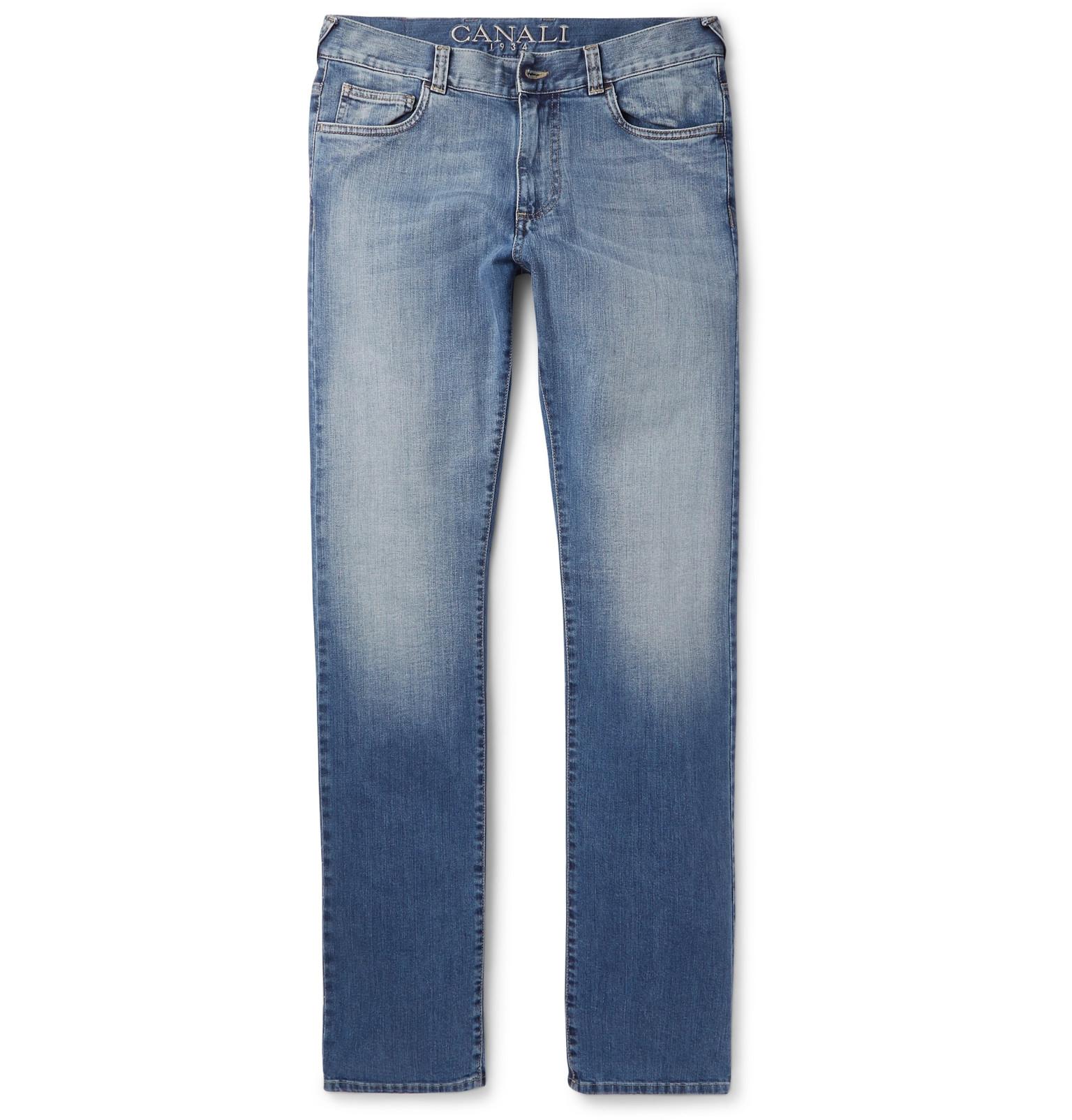 Lyst - Canali Slim-fit Washed Stretch-denim Jeans in Blue for Men