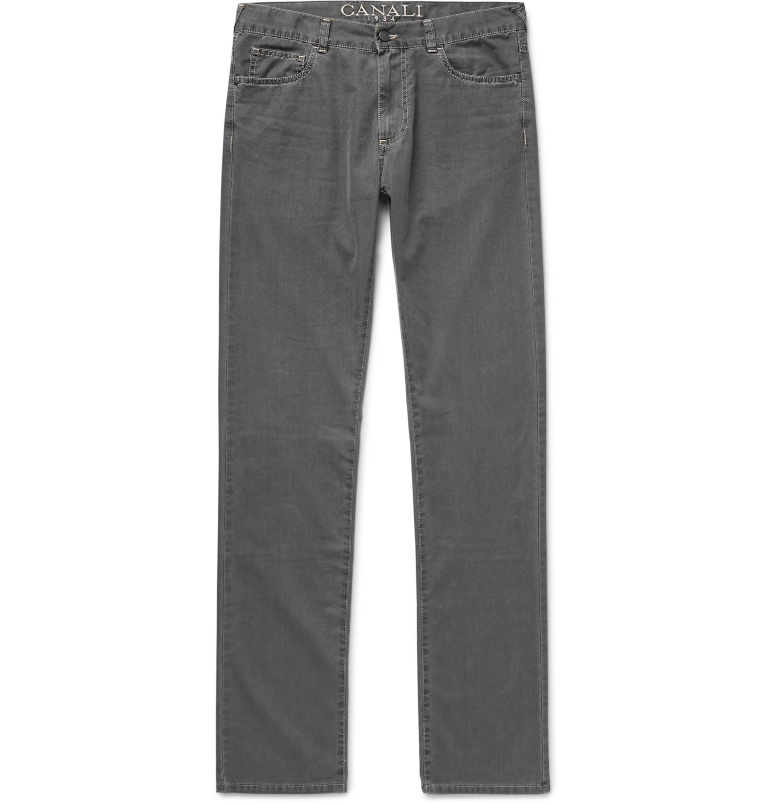 Canali Slim-fit Washed Cotton-blend Denim Jeans in Gray for Men - Lyst