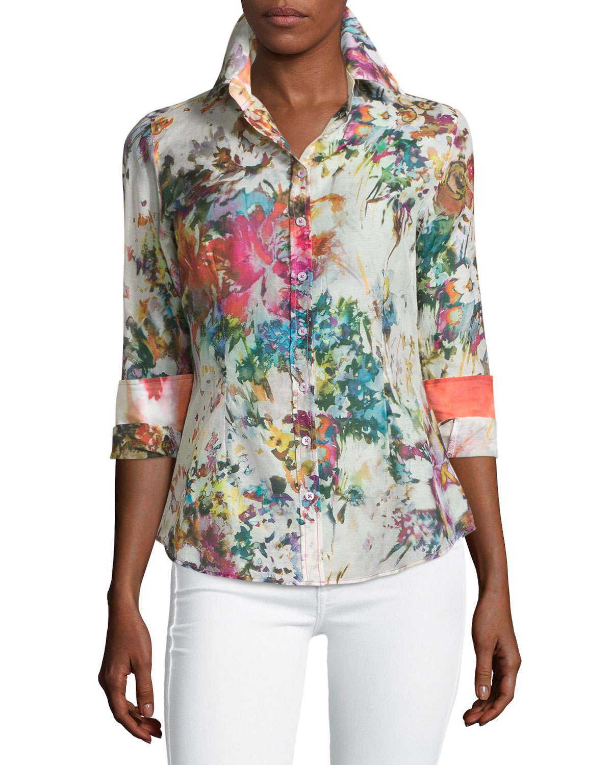Georg roth los angeles Floral-print Long-sleeve Blouse | Lyst