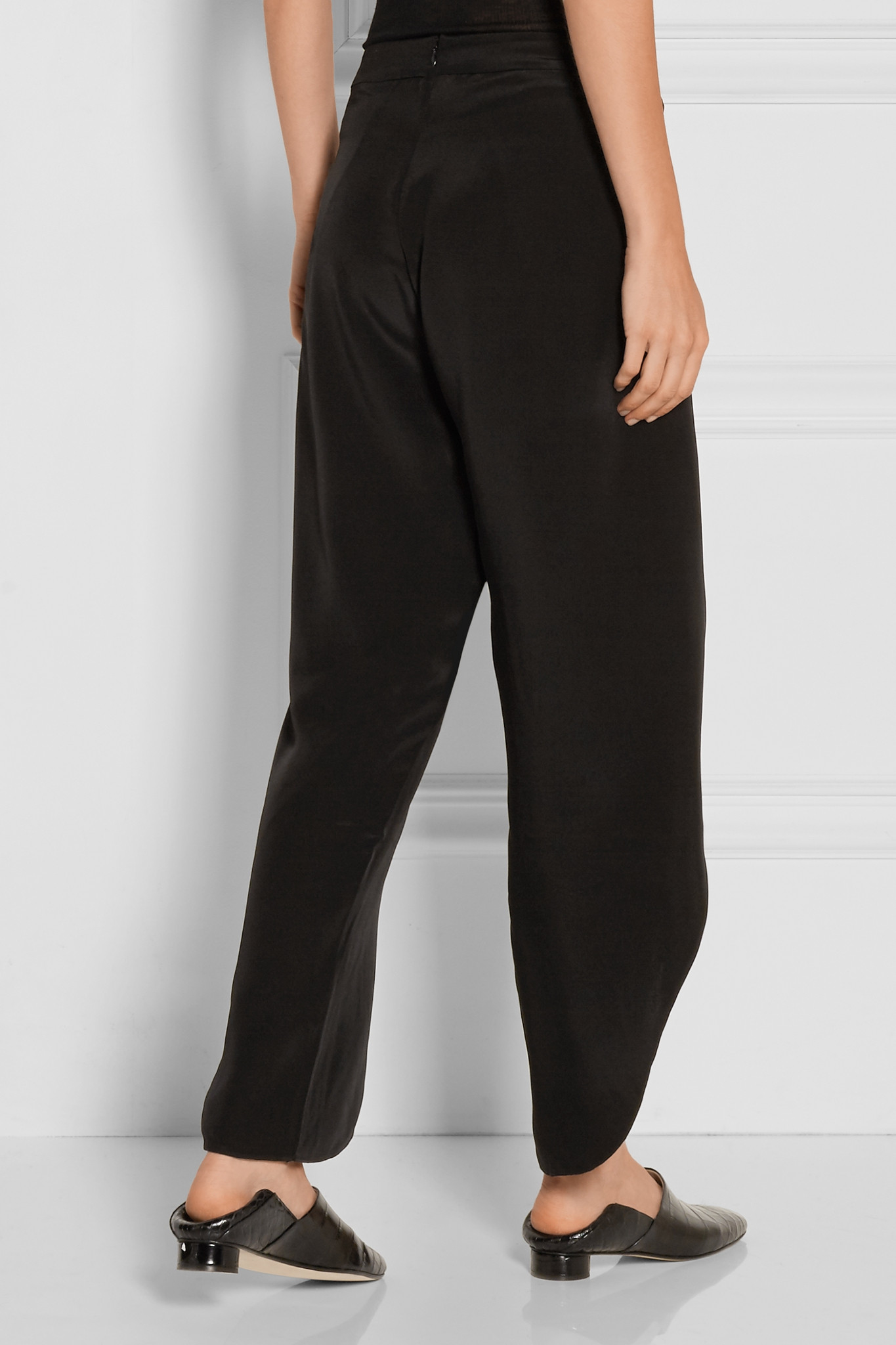 Totême Toulon Cropped Silk Wide-leg Pants in Black - Lyst