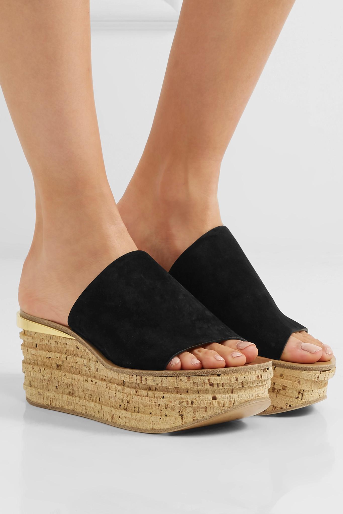 Lyst - Chloé Camille Suede Wedge Sandals in Black