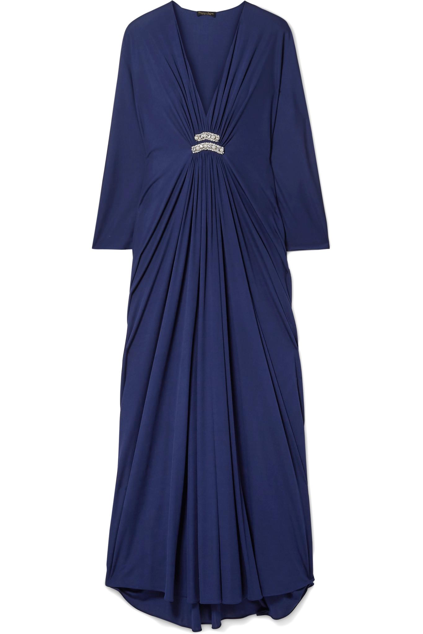 Lyst - Reem Acra Draped Embellished Jersey Maxi Dress in Blue