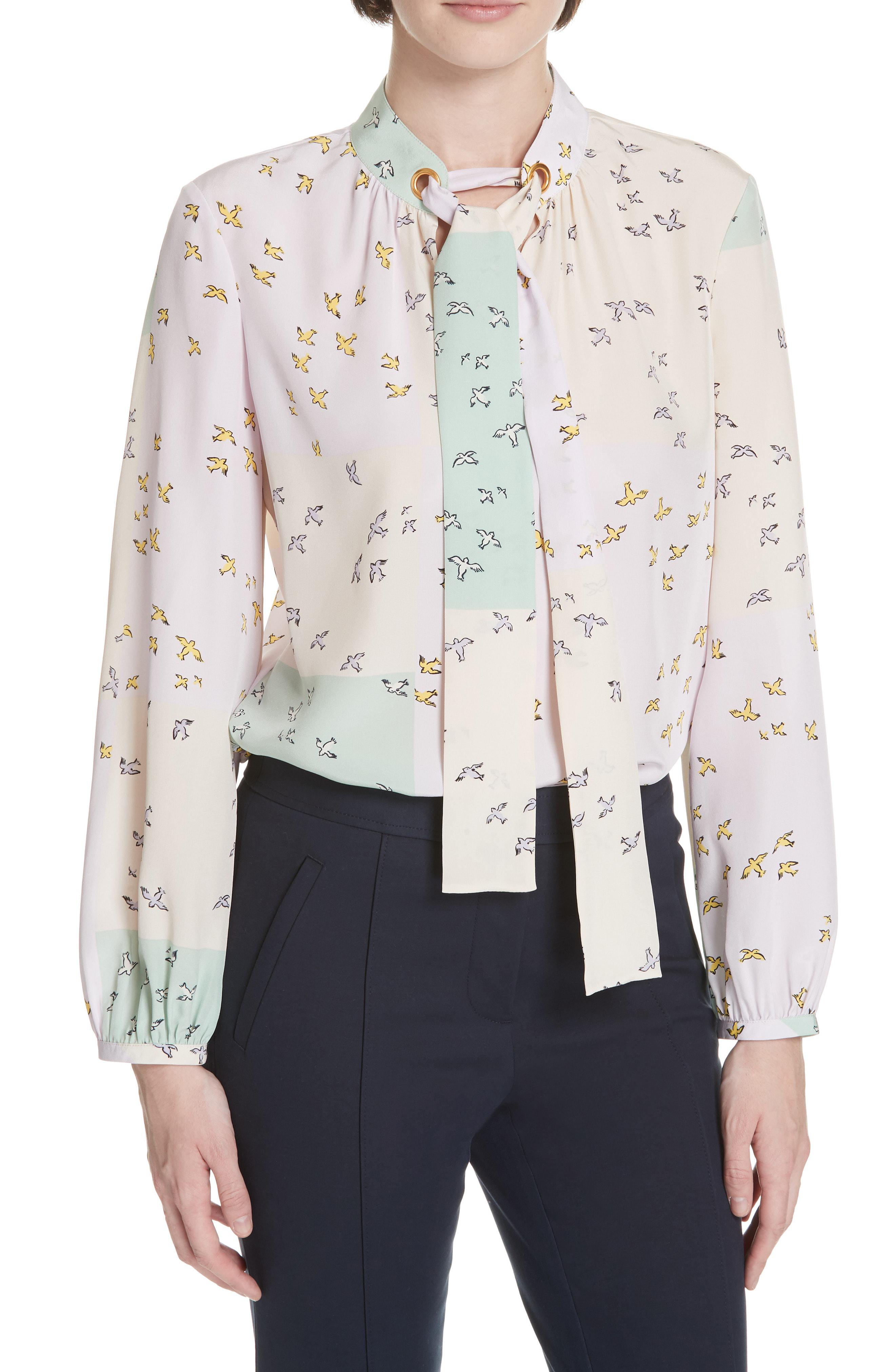 Lyst - Tory Burch Patchwork Tie-neck Blouse