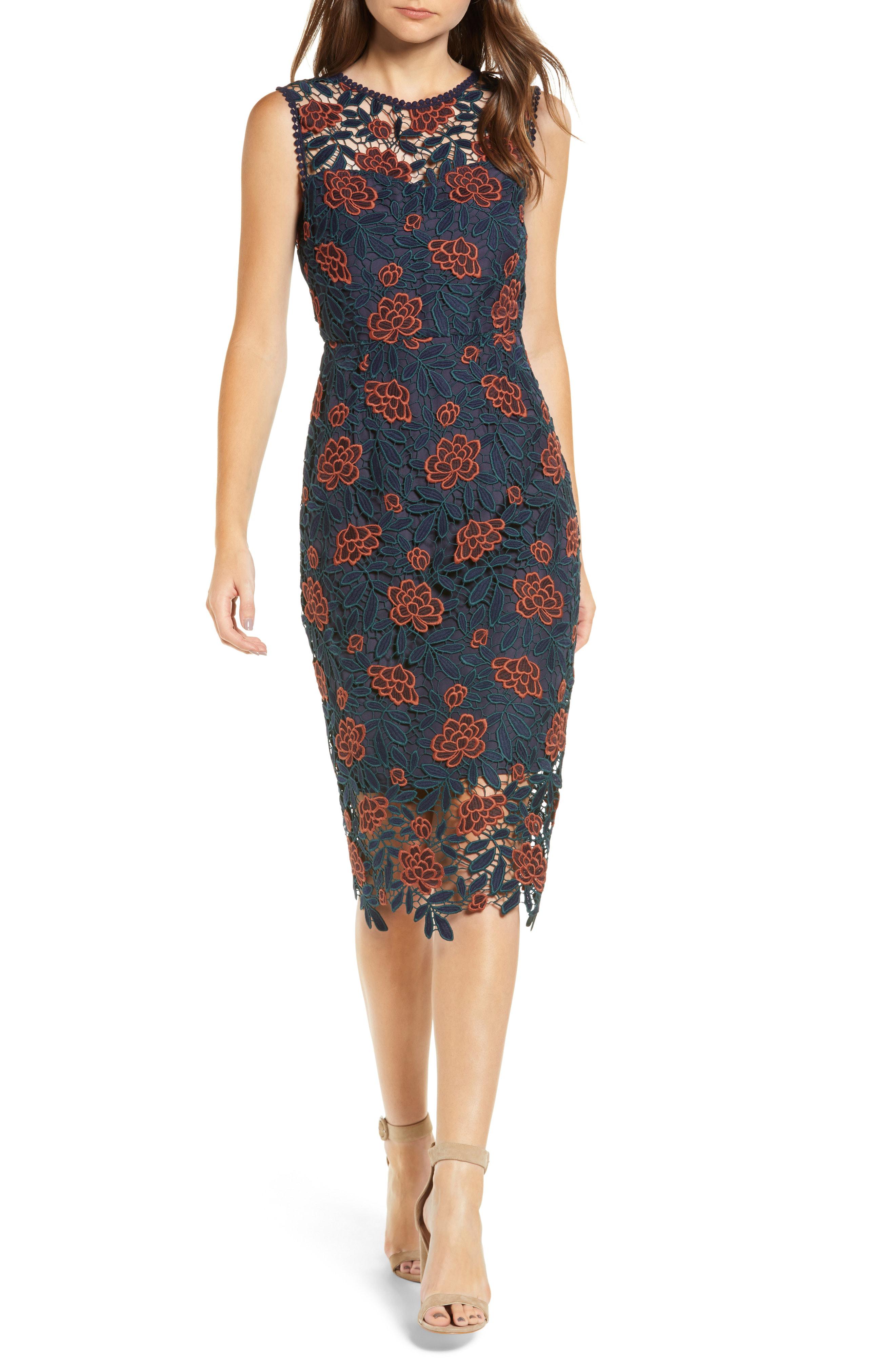 Cupcakes And Cashmere Floral Lace Sheath Dress in Blue - Lyst