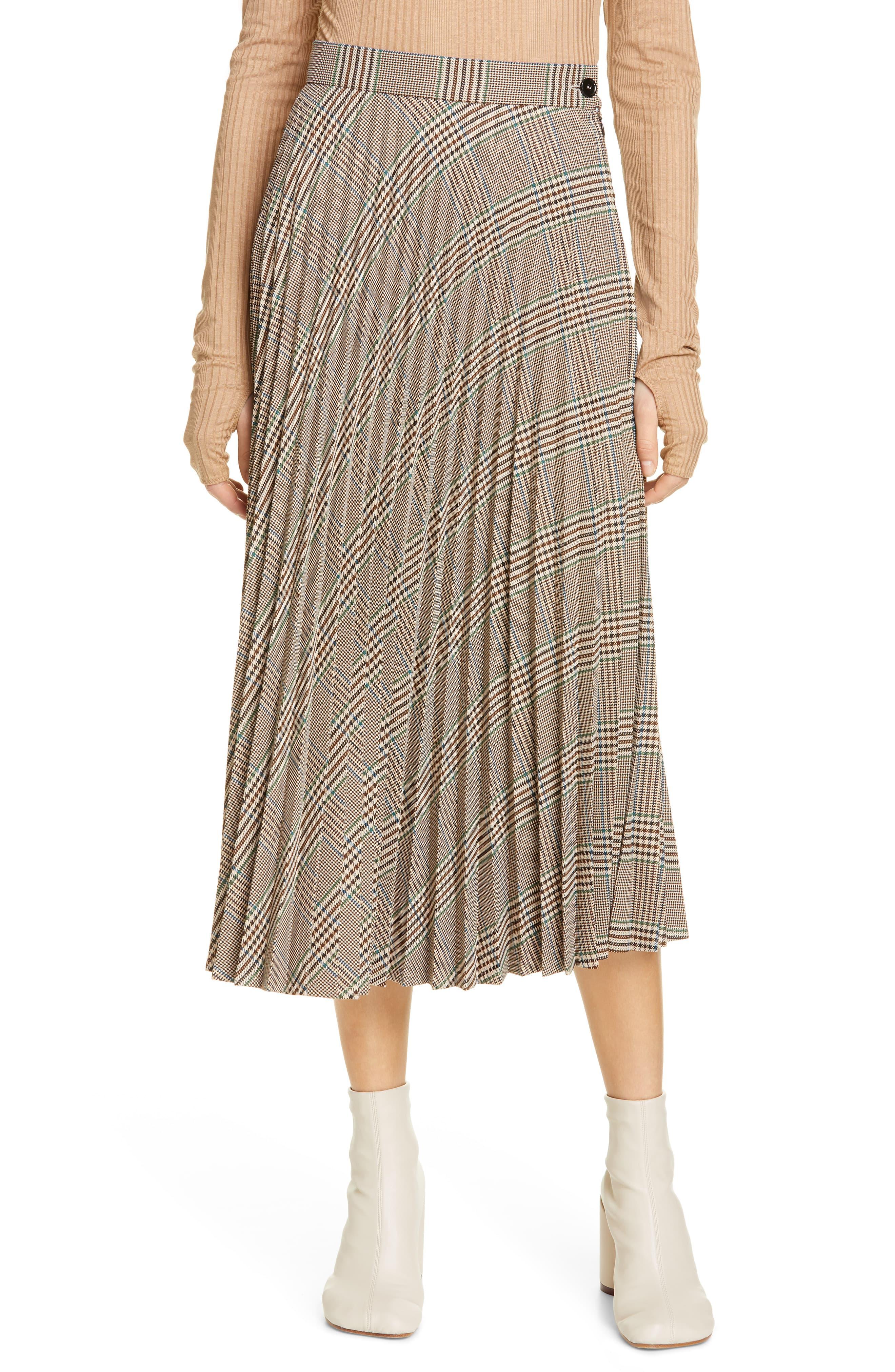MM6 by Maison Martin Margiela Plaid Pleated Midi Skirt in Natural - Lyst