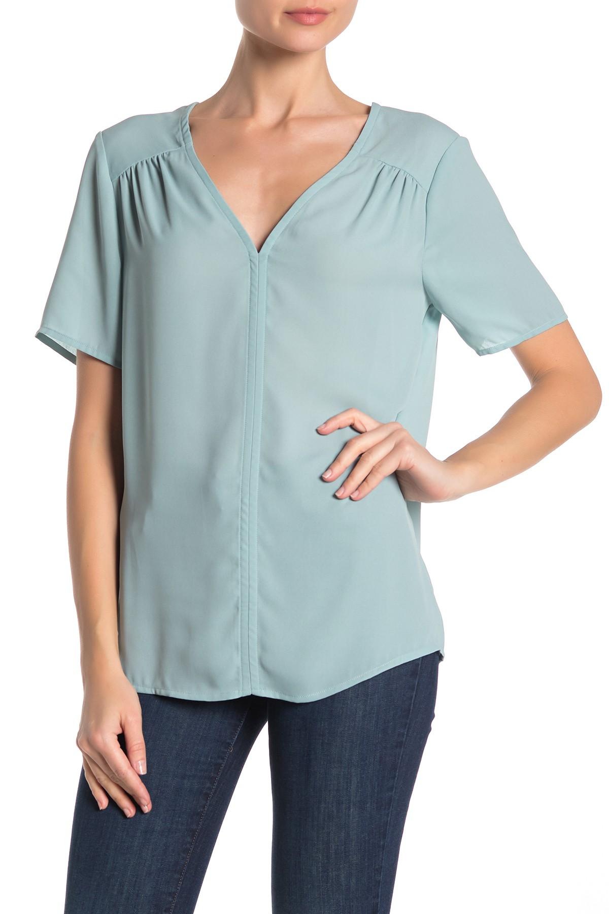 Pleione Double V Front Seam Short Sleeve Blouse in Blue - Lyst