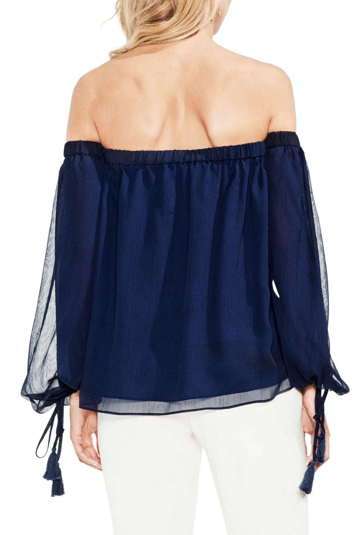 Vince Camuto Off The Shoulder Bubble Sleeve Blouse In Blue Lyst