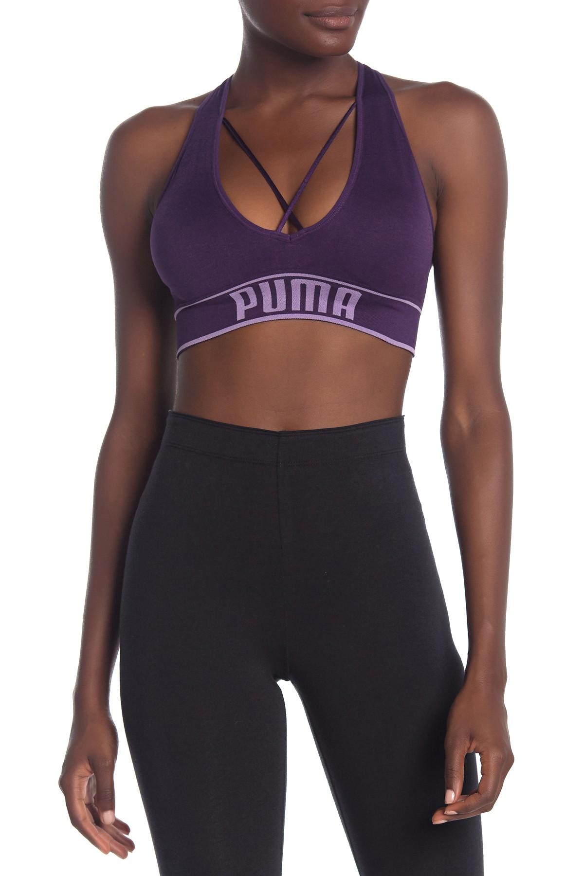 PUMA Seamless Plunge Sports Bra in Purple - Lyst