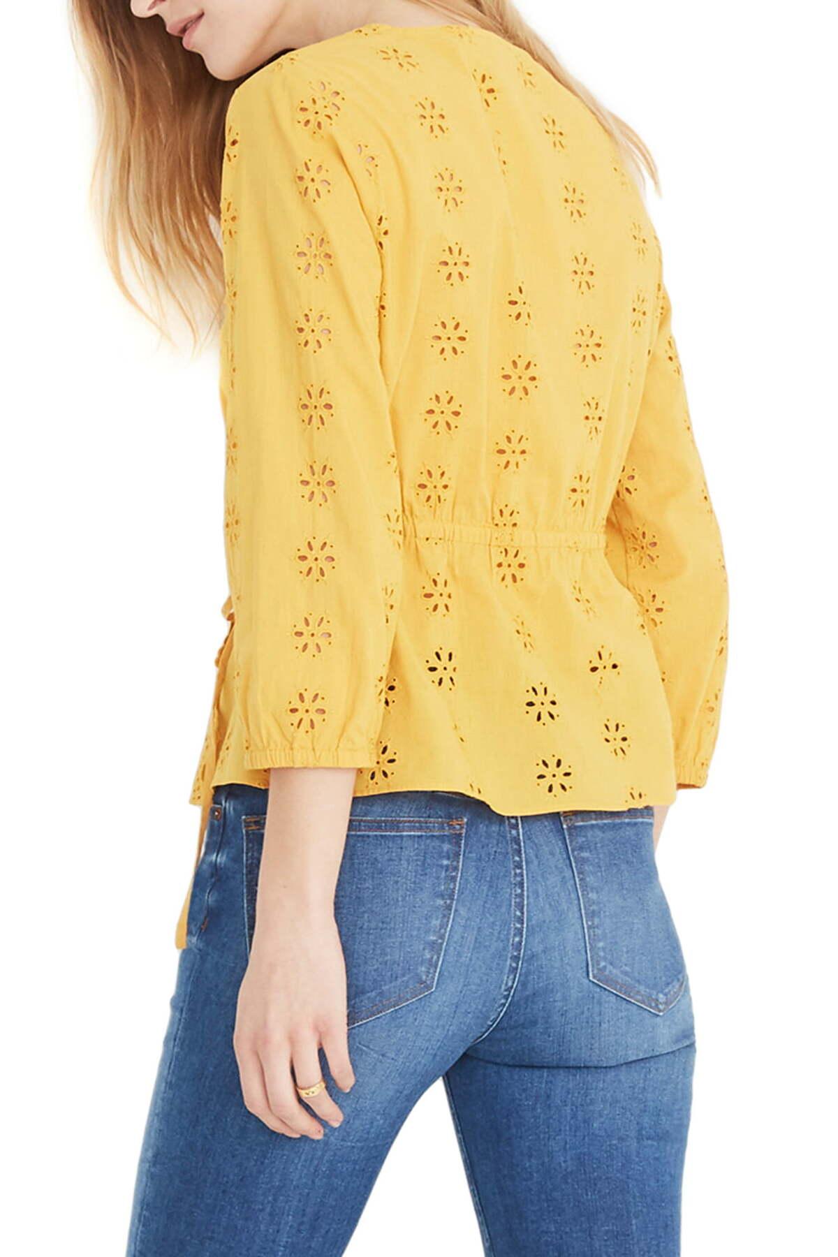 Madewell Scalloped Eyelet Wrap Top (regular & Plus Size) in Yellow - Lyst