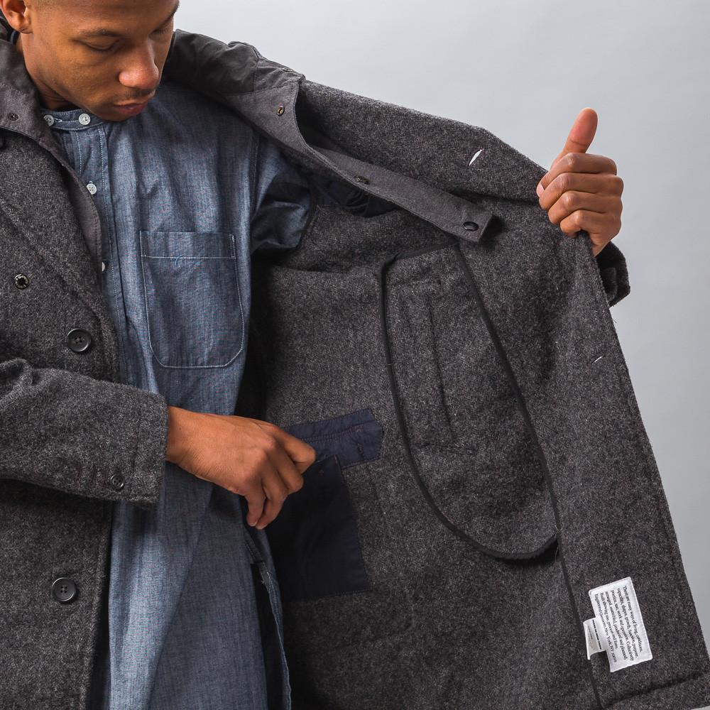Lyst - Engineered Garments Chester Coat In Dark Grey Wool Herringbone ...