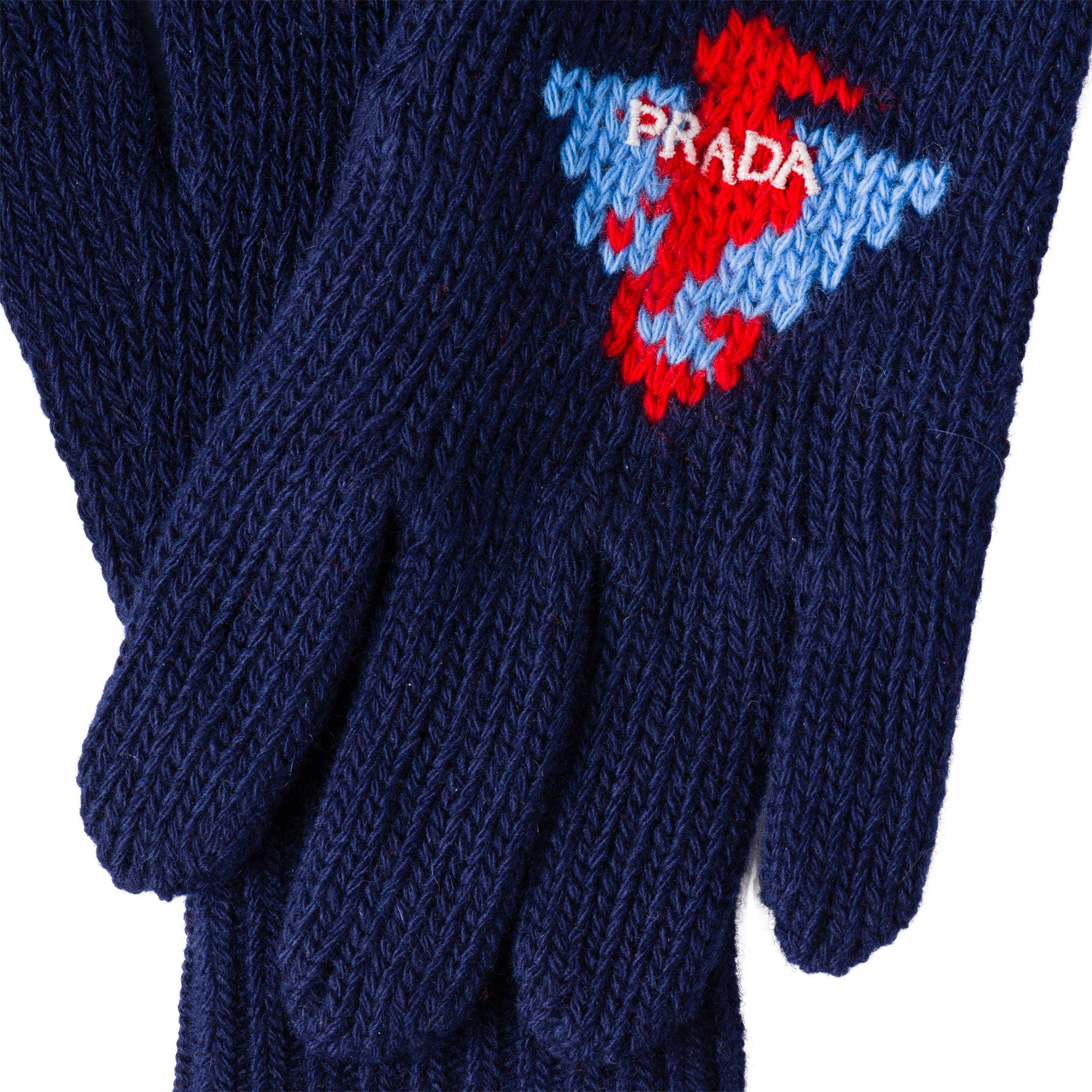 Prada Wool And Cashmere Gloves in Blue for Men - Lyst