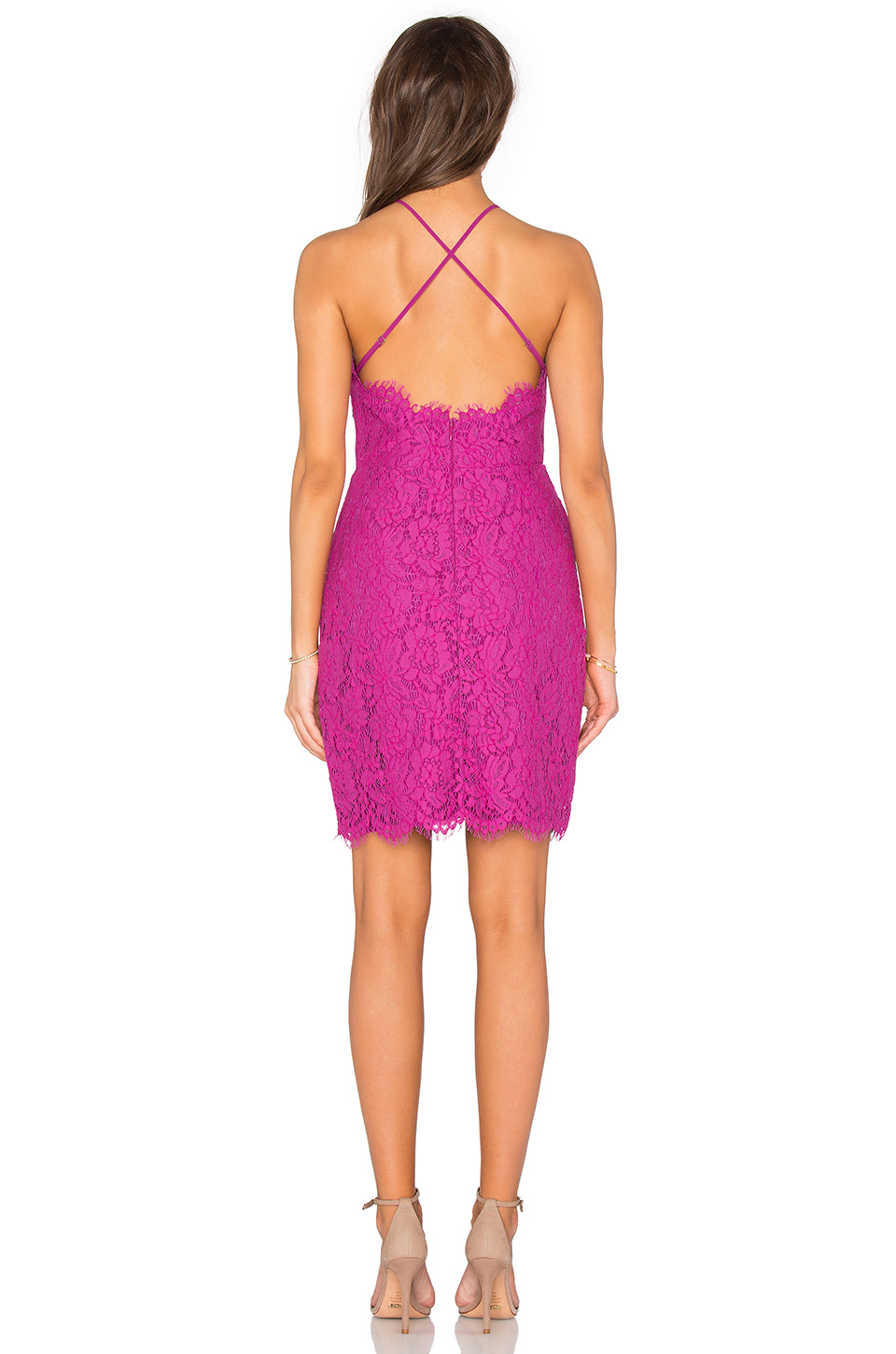 Bobi Lace Bodycon Dress in Pink | Lyst