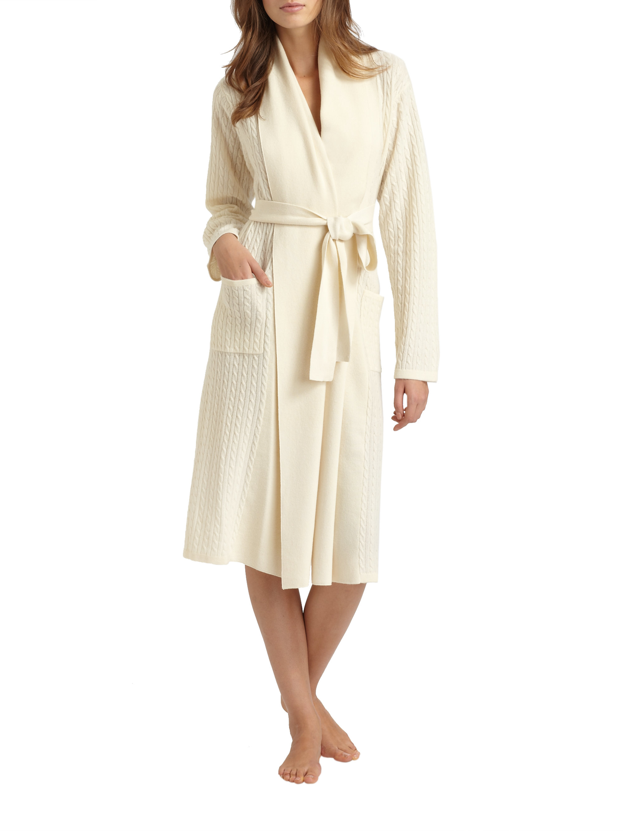 Lyst - Sofia Cashmere Cabled Cashmere Robe in White