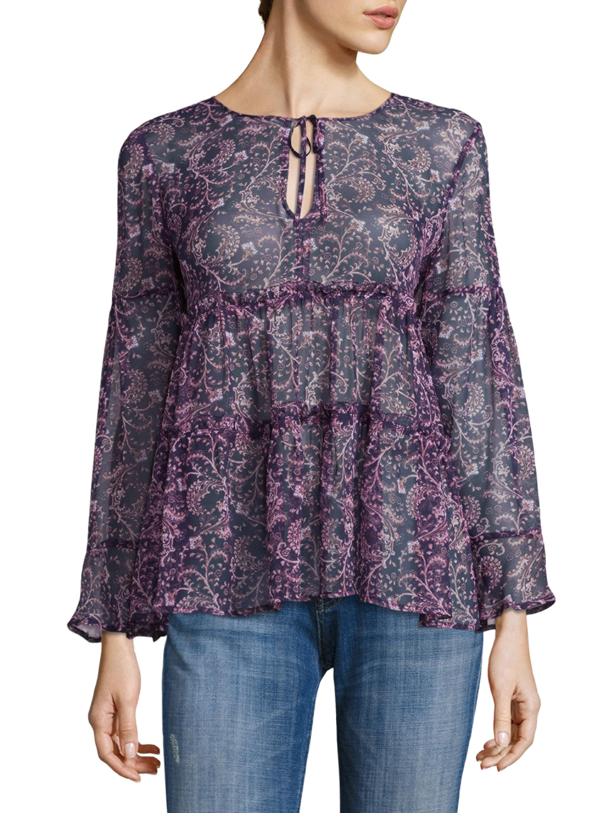 Joie Shawni Floral Silk Long Sleeve Blouse in Purple - Lyst