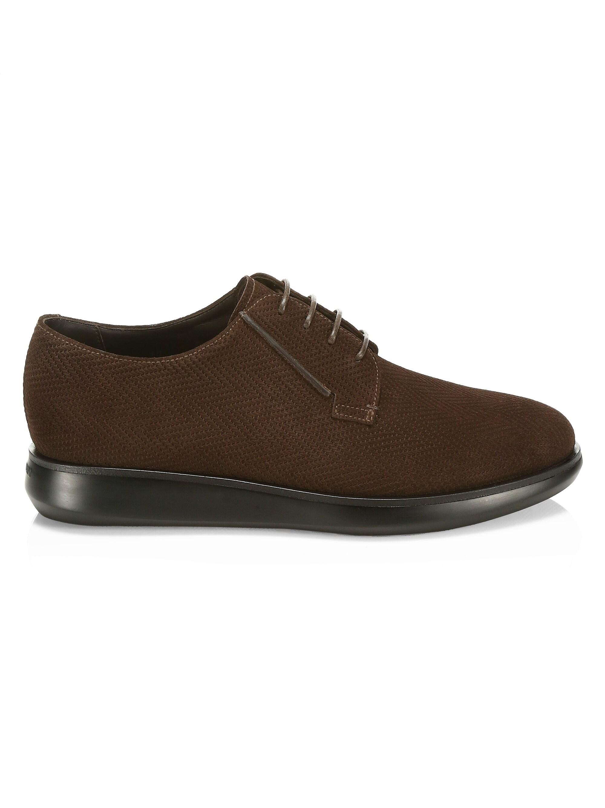 Giorgio Armani Chevron Suede Low-top Derby Loafers in Brown for Men - Lyst