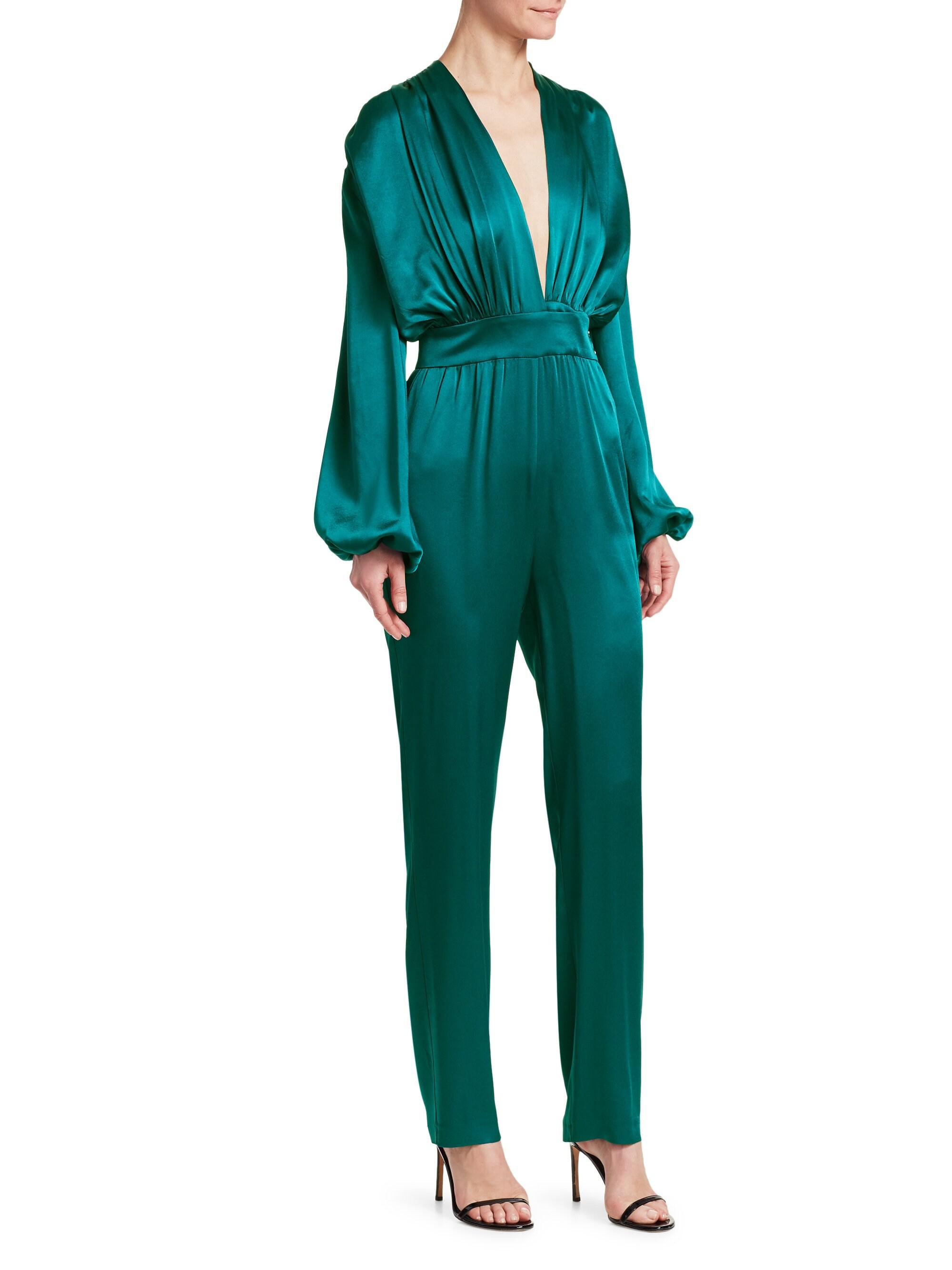 Carolina Ritzler Women's Deep V-neck Billowed Satin Jumpsuit - Blue ...