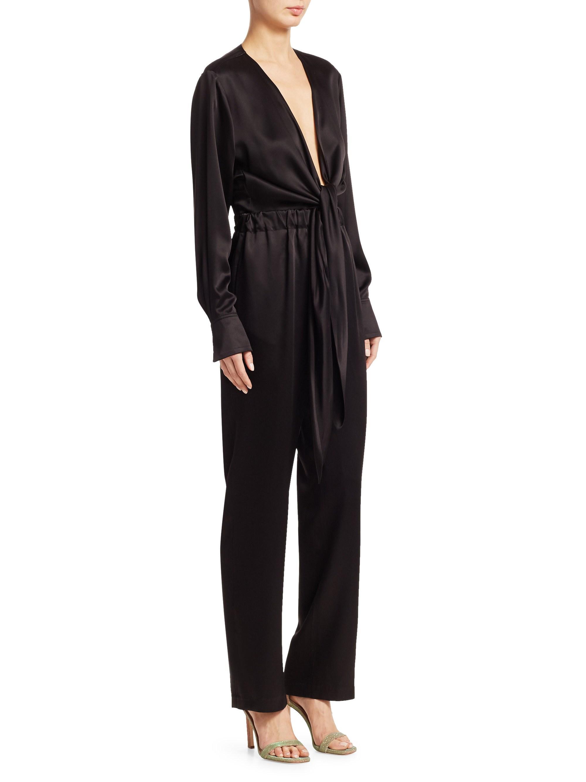 Carolina Ritzler Women's Deep V-neck Tied Satin Jumpsuit - Black in ...