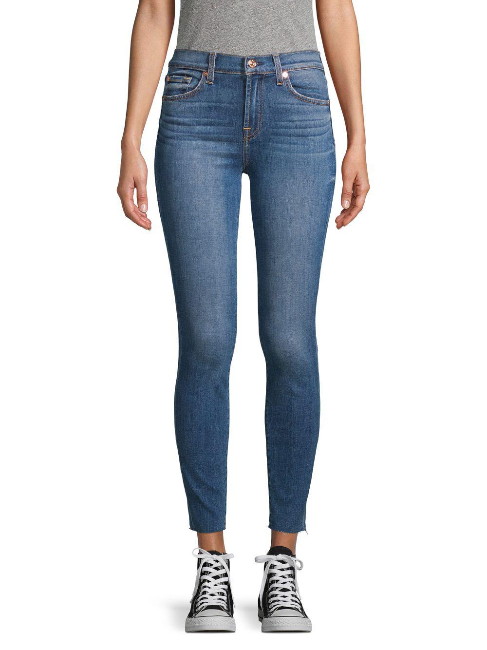 7 For All Mankind Undone-cuff Skinny Jeans in Blue - Lyst