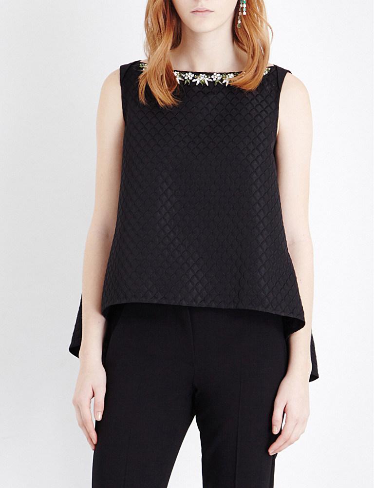 Erdem Joelle Crystal-embellished Geometric-jacquard Top in Black | Lyst