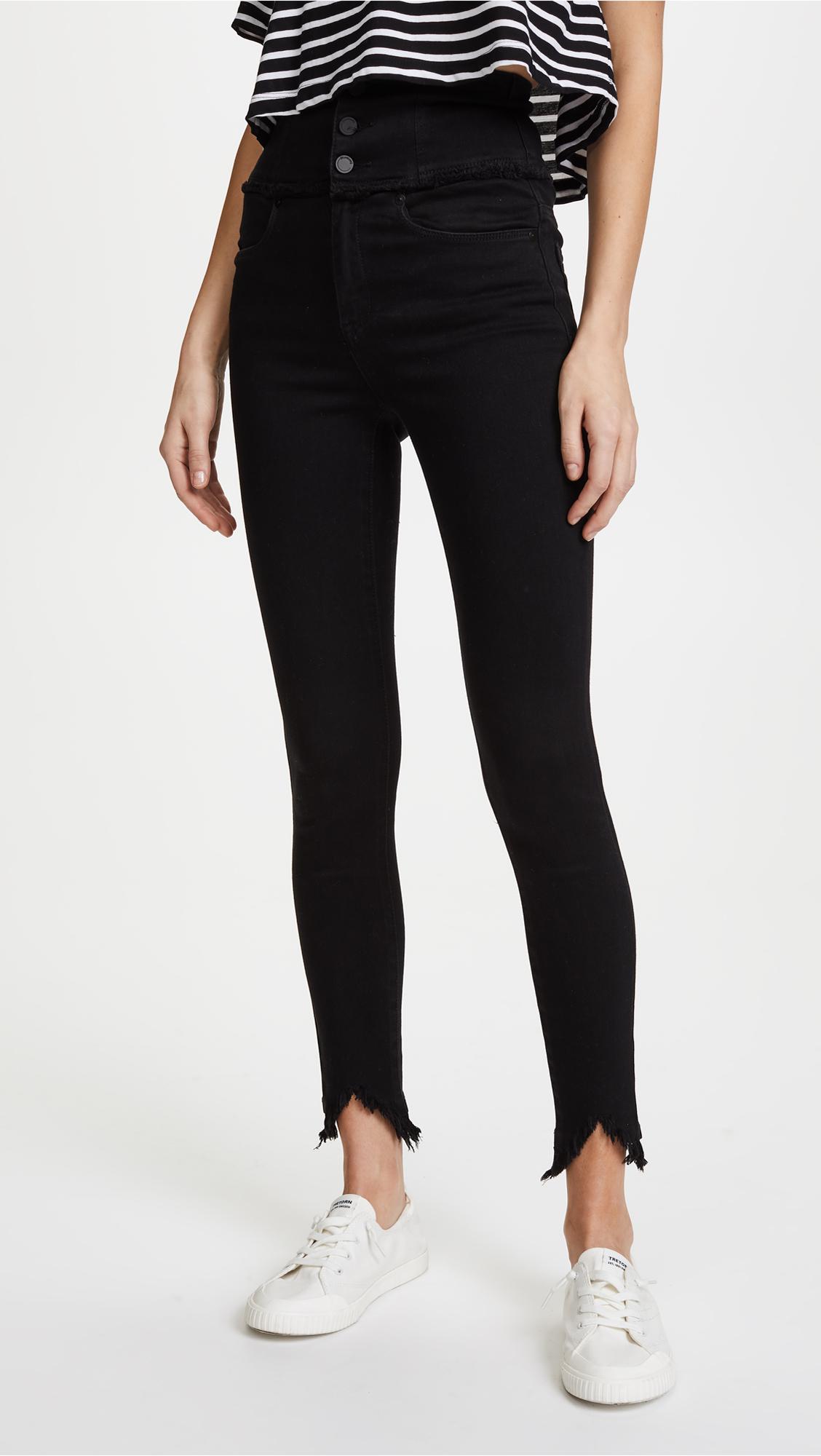 Ex New Look Black High Waist Lace Up Corset Skinny Jeans