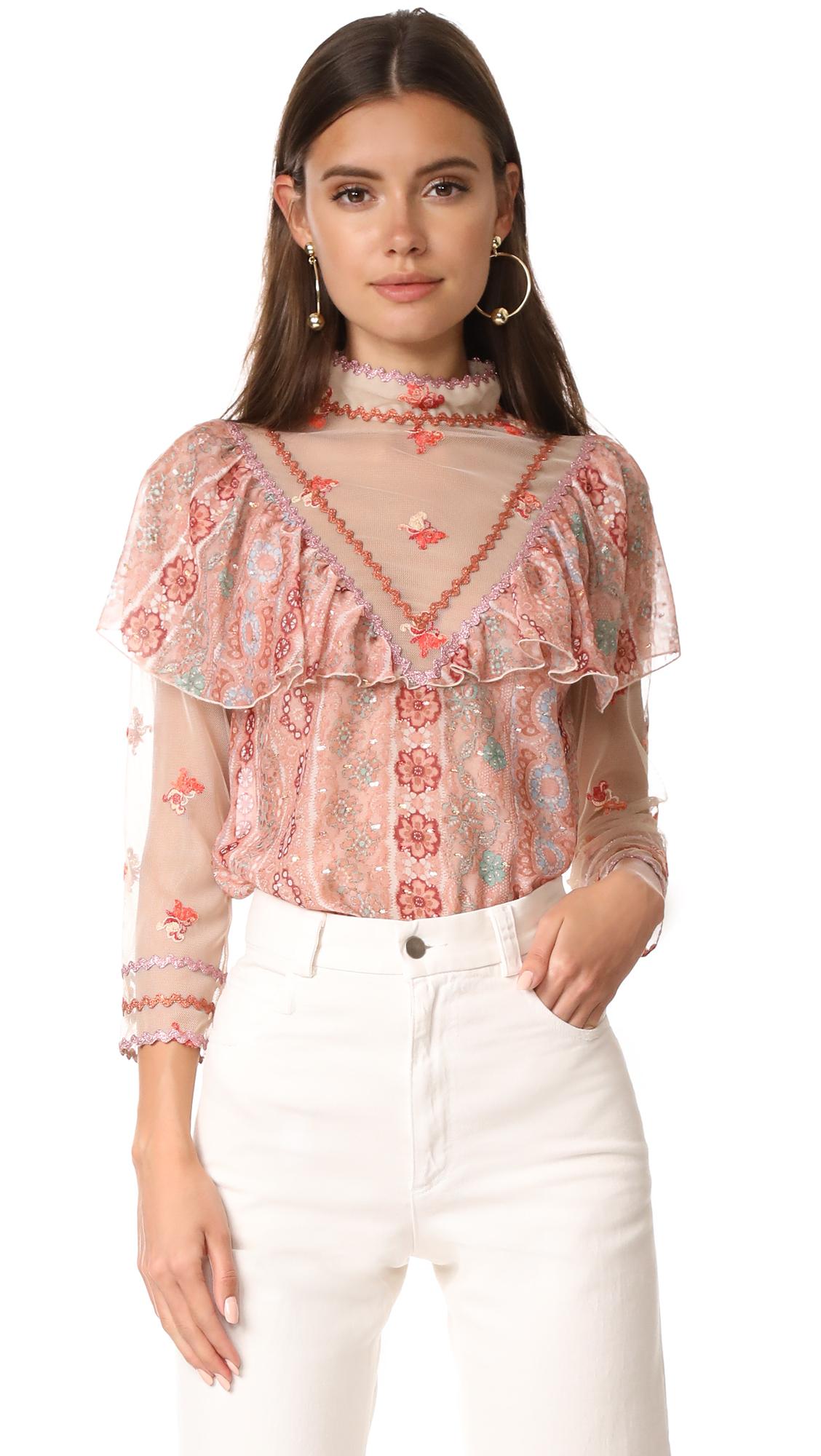 Anna sui Digital Lace Chiffon Top in Pink | Lyst