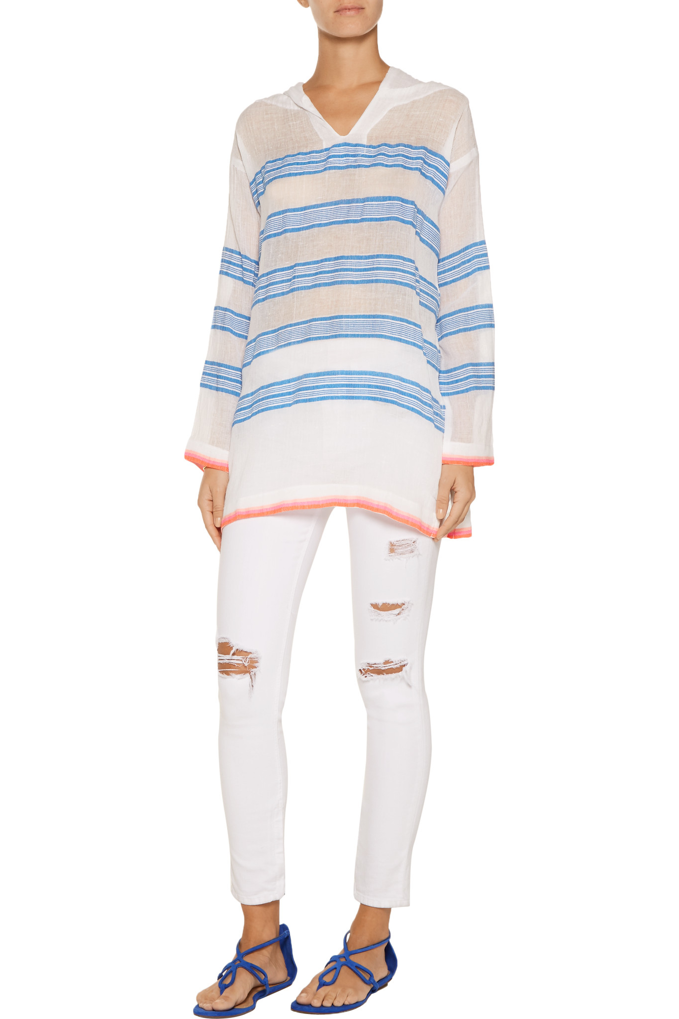 lemlem Tinish Striped Cotton-blend Gauze Hooded Top in Blue - Lyst