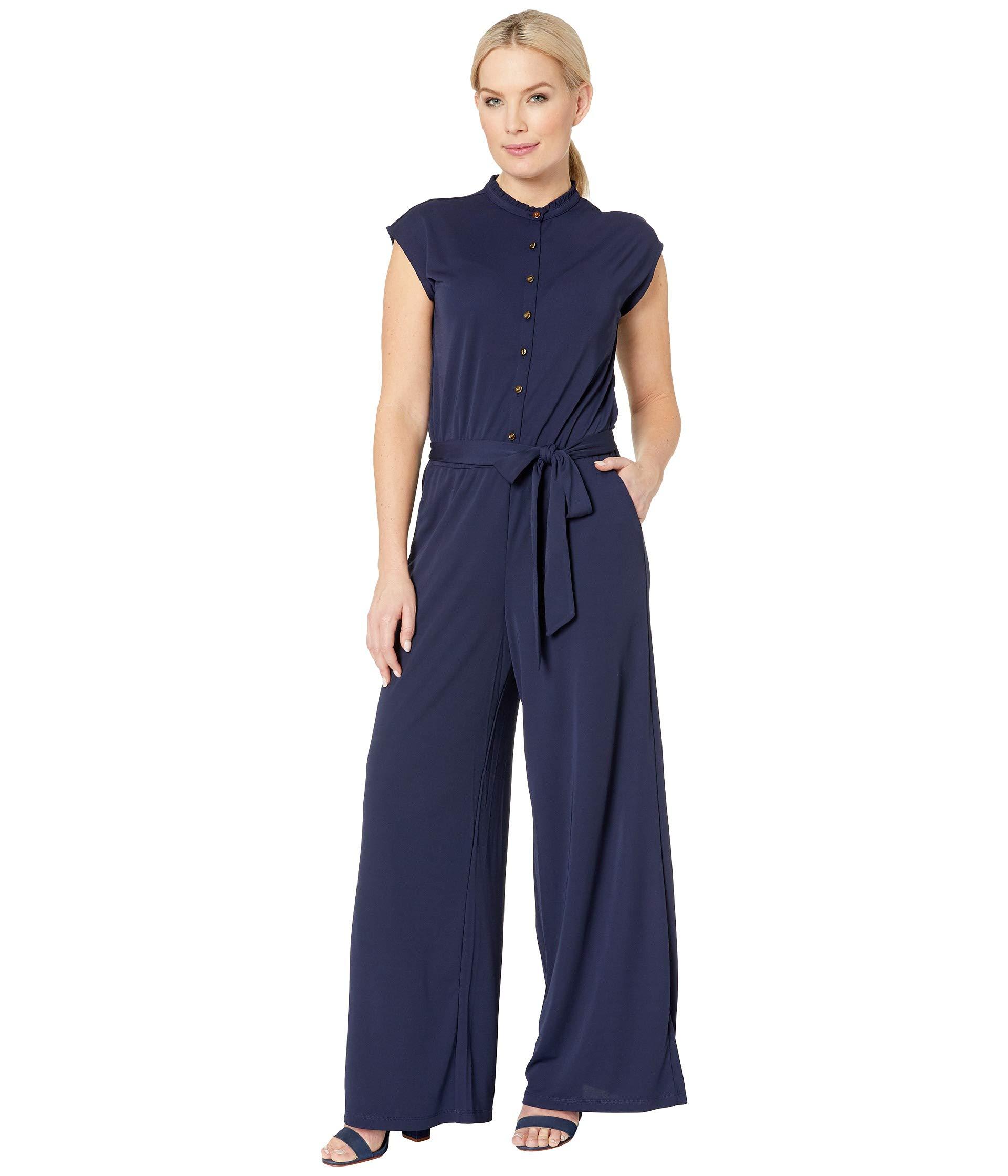 Lyst - Lauren by Ralph Lauren Petite Buttoned Jersey Jumpsuit (navy ...