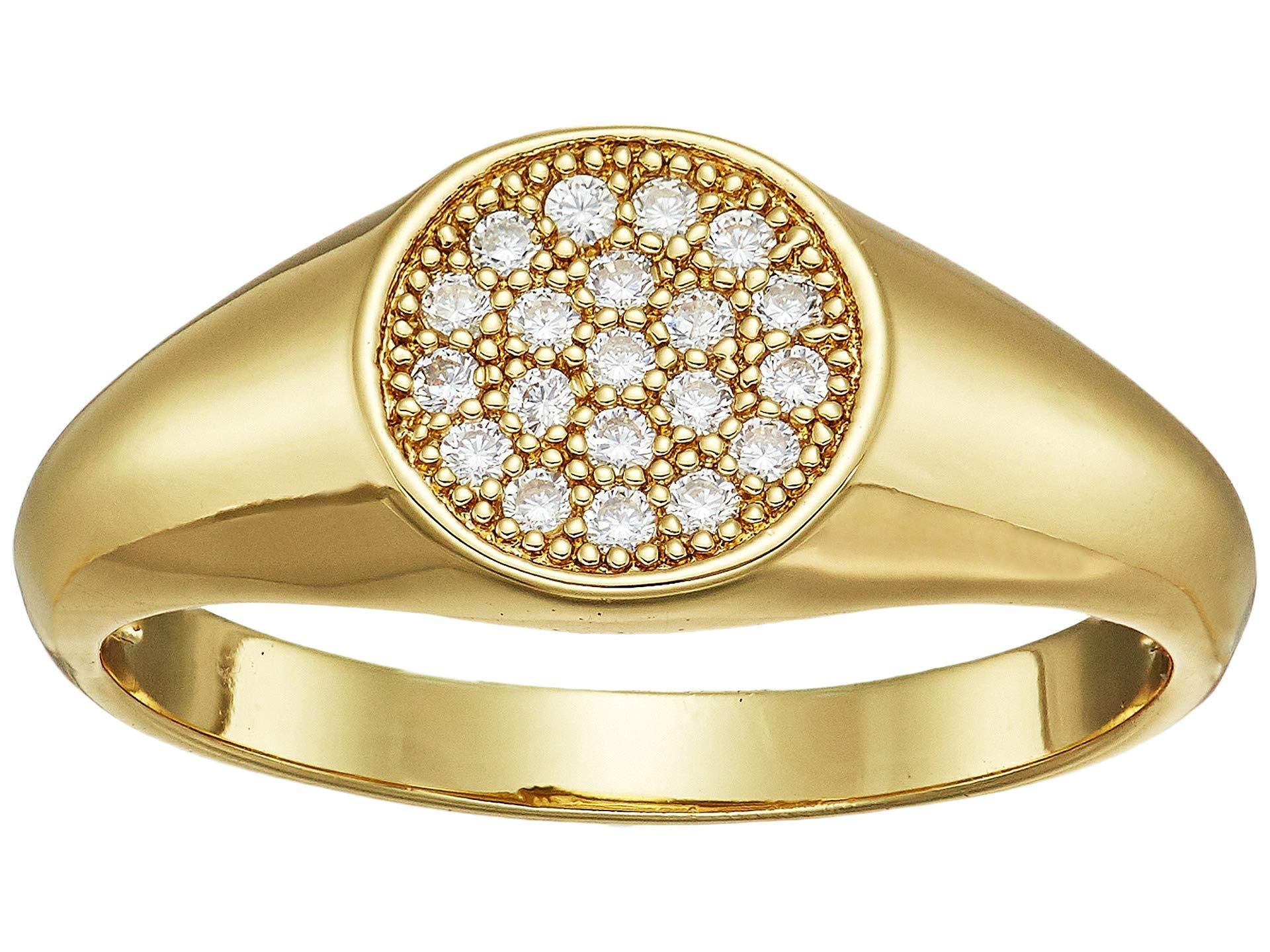 Shashi Pave Signet Ring in Metallic - Lyst